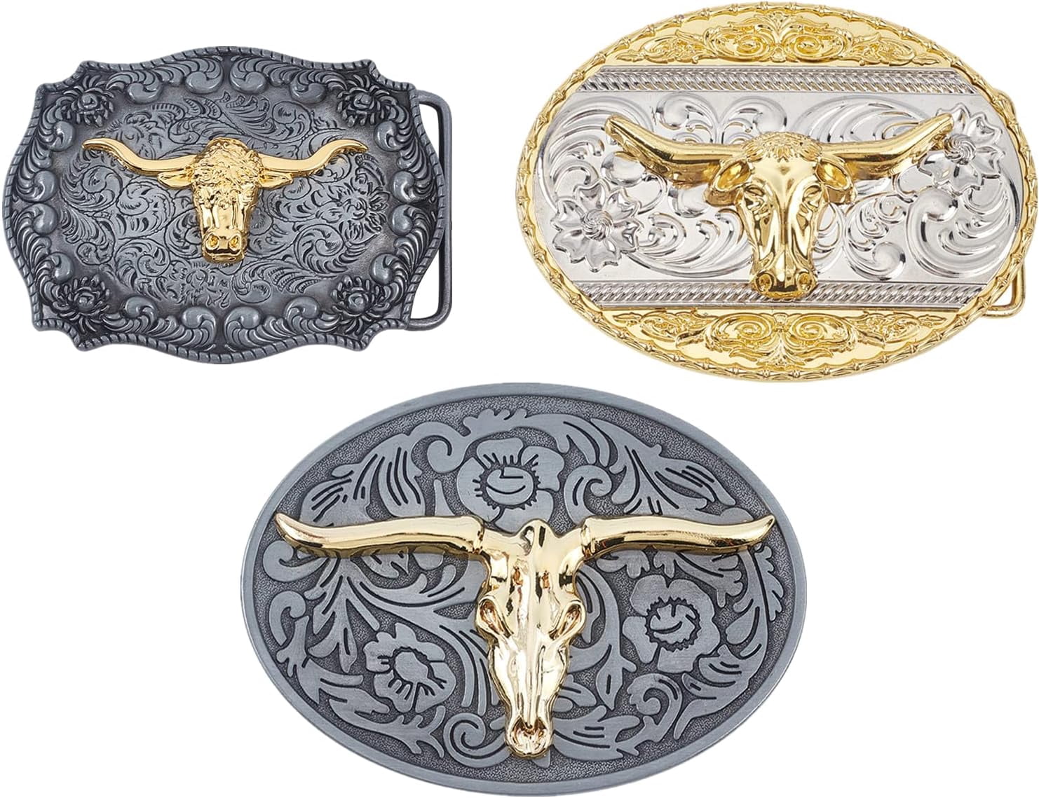 3Pcs Bull Western Belt Buckle Bronze & Golden Cowboy Belt Buckle ...