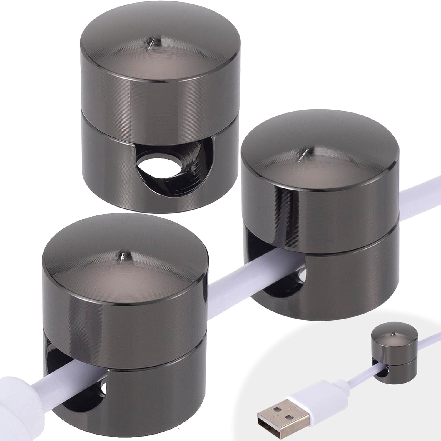 3Pcs Cable Anchors for Desk, Gun Metal Cord Anchors Holder Aluminum ...