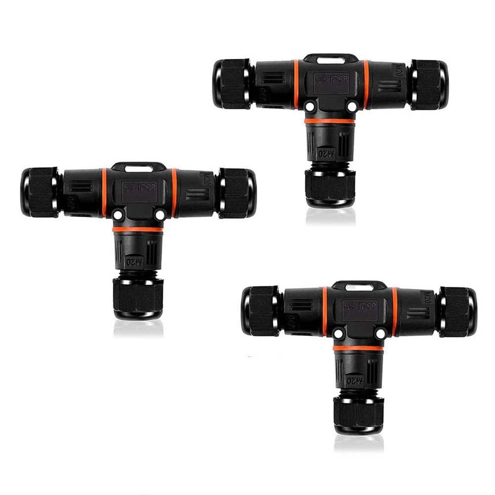 3Pcs Cable Connectors Waterproof Ip68 3-Pin Cable Connector T-Shape ...