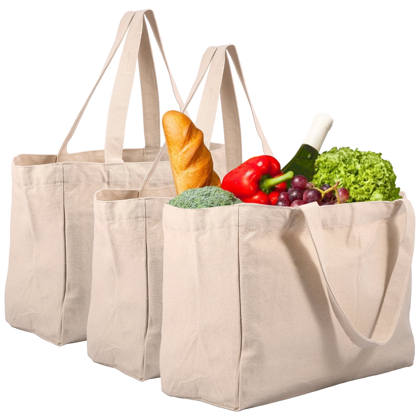 Xiyztok Canvas Grocery Bags, Machine Washable, Large Capacity, 6 Inner ...