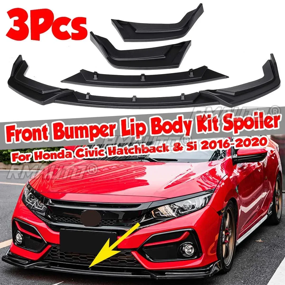 3Pcs Car Front Bumper Splitter Lip Diffuser Spoiler Protector Cover ...
