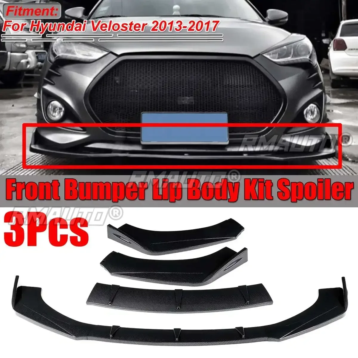 3Pcs Car Front Bumper Splitter Lip Spoiler Diffuser Deflector Protector ...