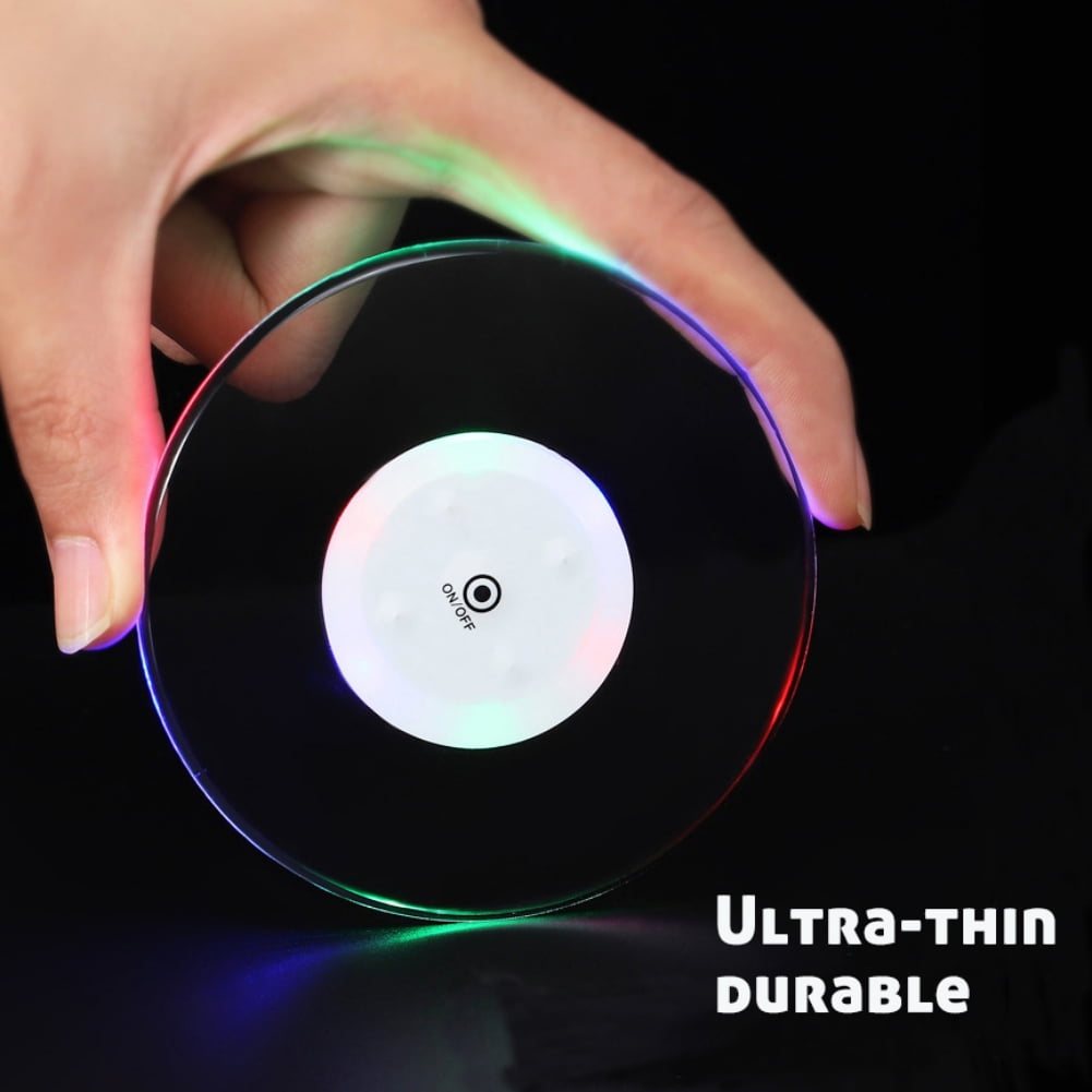 3Pcs Car Sticker 3Pcs LED Cup Holder, Acrylic Crystal LED Cup Placemat ...