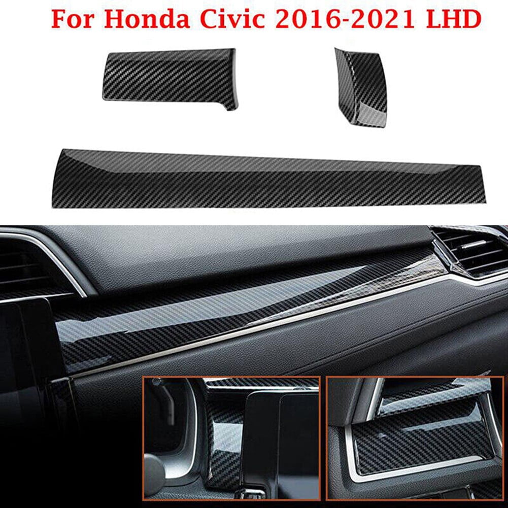 3Pcs Carbon Fiber Center Dashboard Panel Cover Trim for Honda for Civic ...