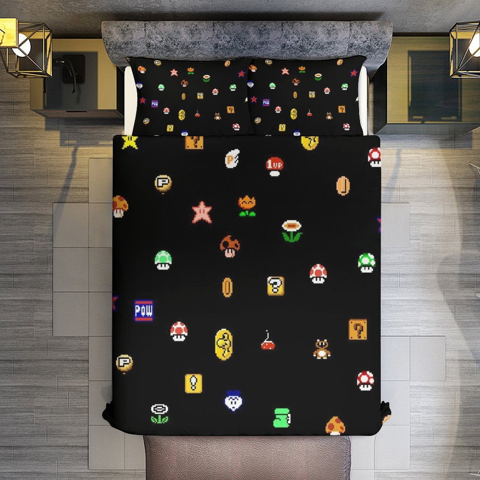 3Pcs Cartoon Super-Mario Print Duvet Cover with 2 Pillowcases for Teens ...