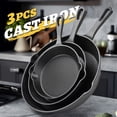 3Pcs Cast Iron Skillet Set, Non Stick Cooking Pans with Drip Spout ...
