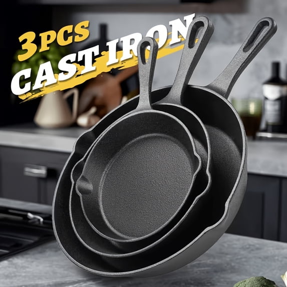3Pcs Cast Iron Skillet Set, Non Stick Cooking Pans with Drip Spout ...