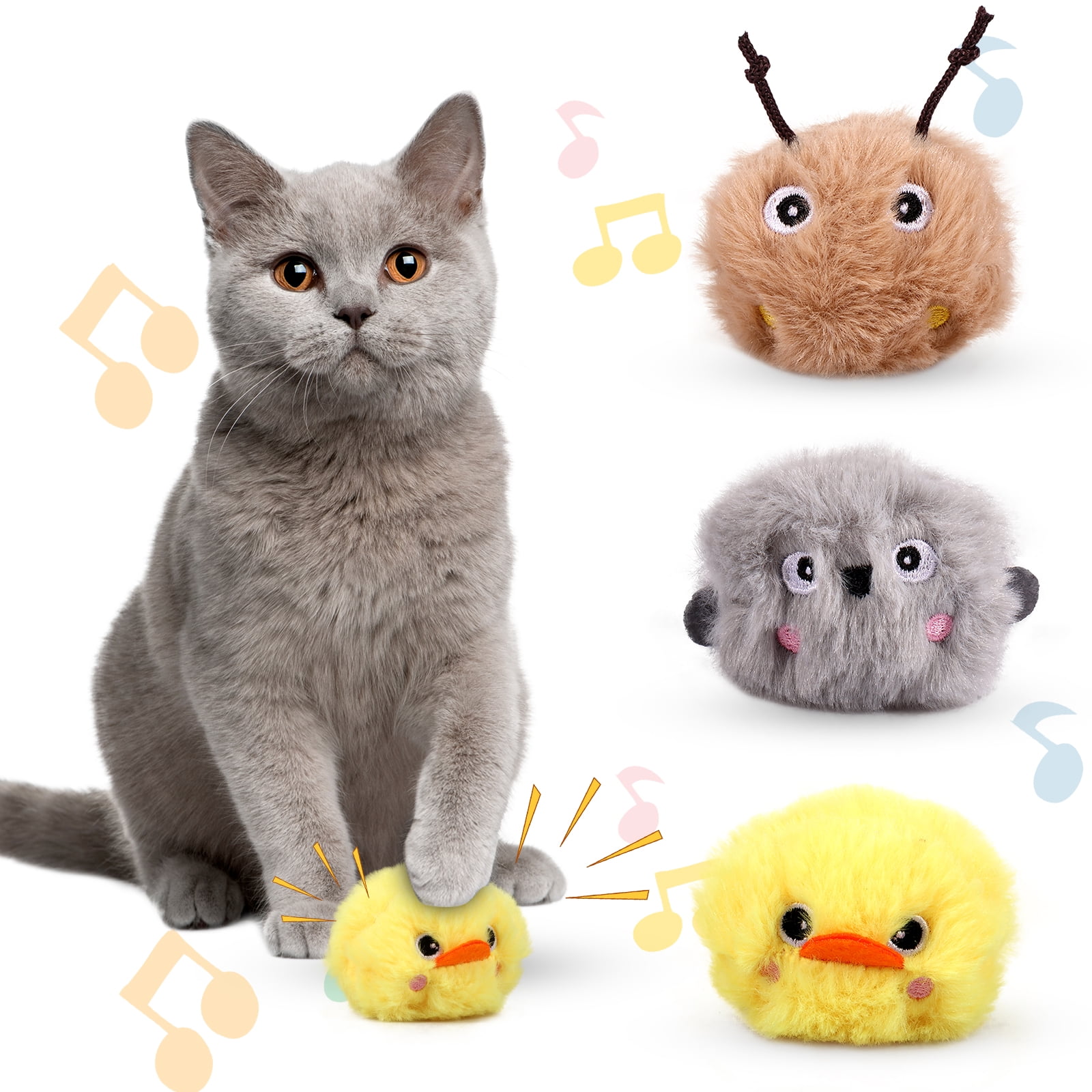 3Pcs Cat Ball Toys Interactive Plush Cat Toys Balls with 3 Lifelike ...