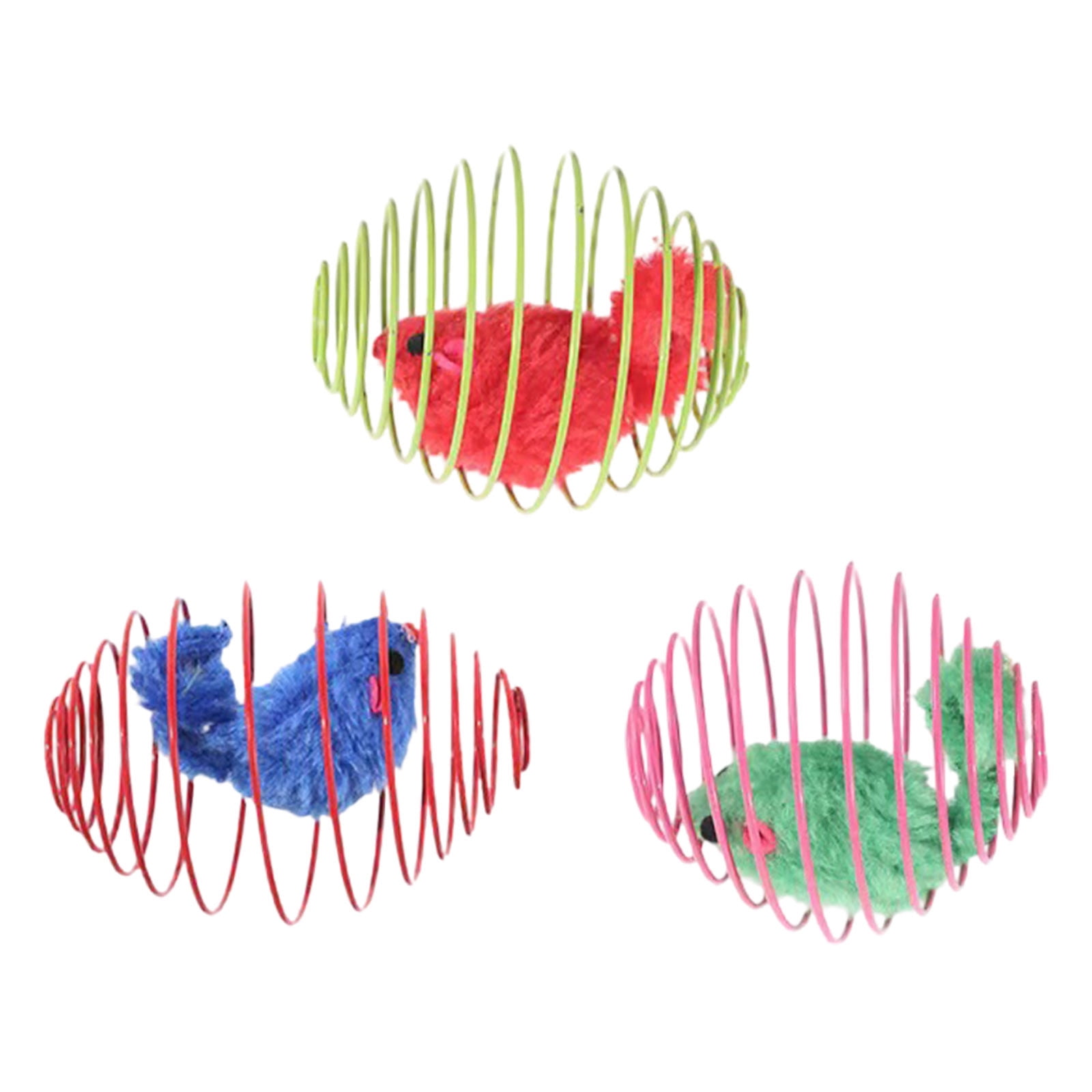 3Pcs Cat Spring Toys, 3.15'' Colorful Cat Spring Balls with Mice ...