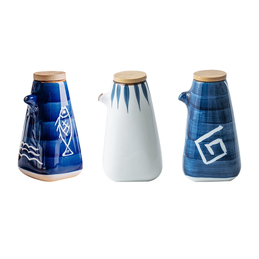 3Pcs Ceramic Olive Oil Dispenser Sushi Sauce Container Japanese Style ...