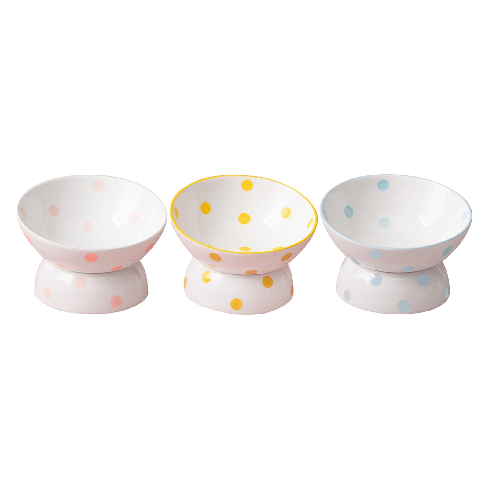 3Pcs Ceramic Tilted Raised Cat Feeder Bowl Slant Cat Dish Anti Skid ...
