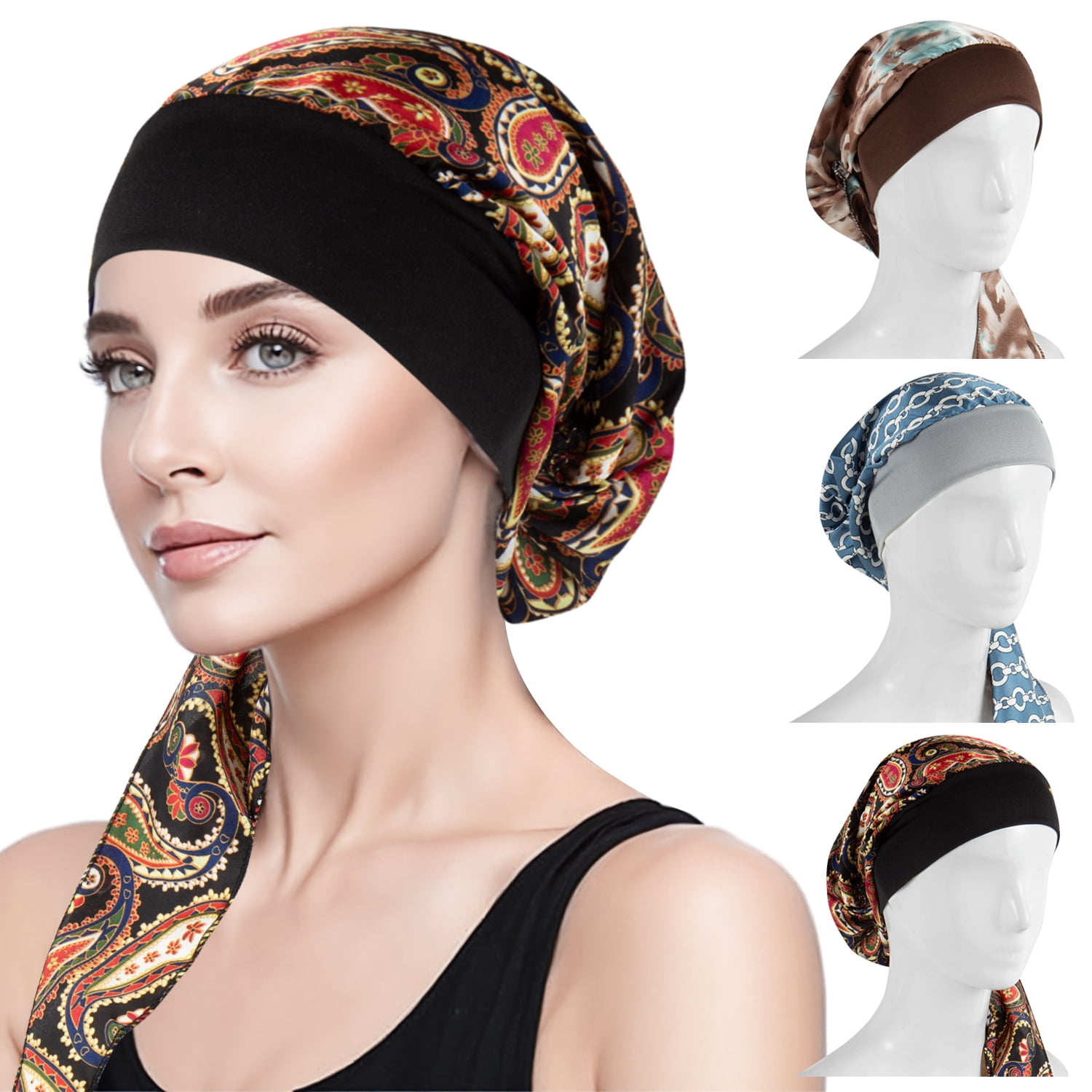 3Pcs Chemo Head Scarf Caps, Muslim Bandana Stretch Turban Hat, Pre Tied ...