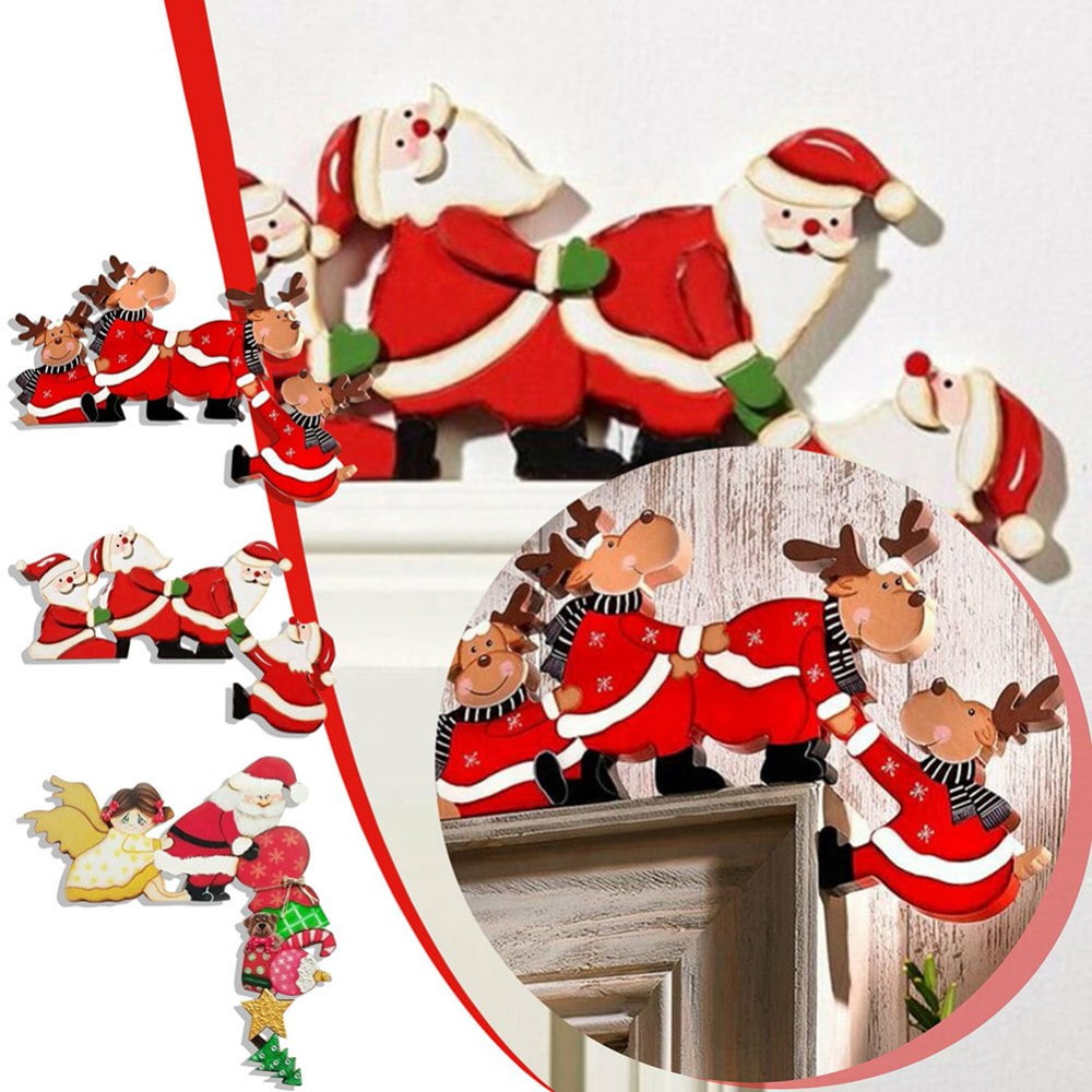3Pcs Christmas Door Frame Decoration Santa Wooden Elk Decor for Party ...