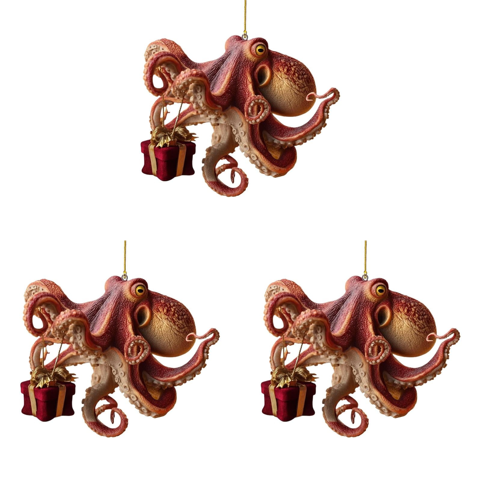 3Pcs Christmas Octopus Ornament – Hand-Painted Coastal Holiday ...