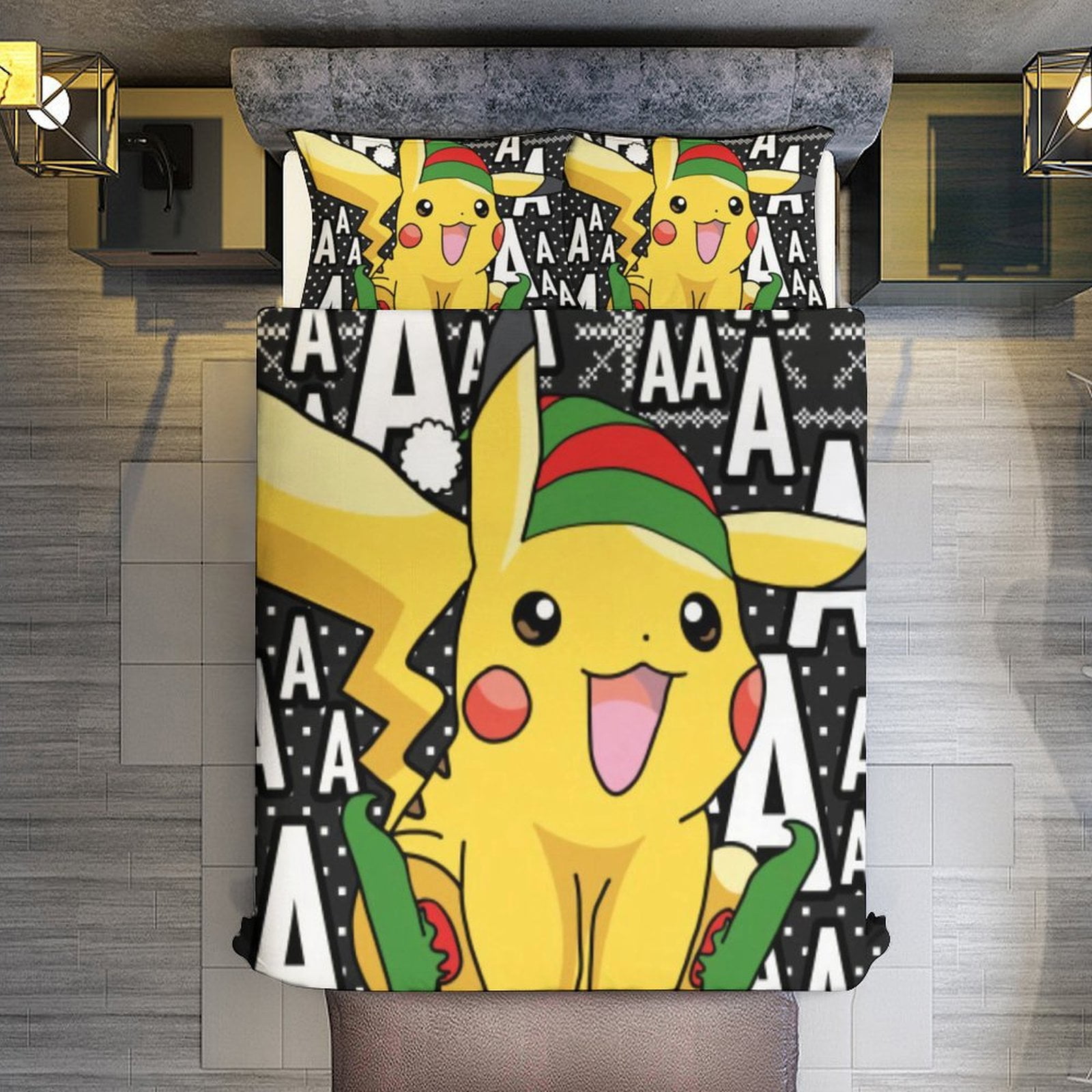 3Pcs Christmas Pikachu, Pokemon Duvet Cover with 2 Pillowcases for ...