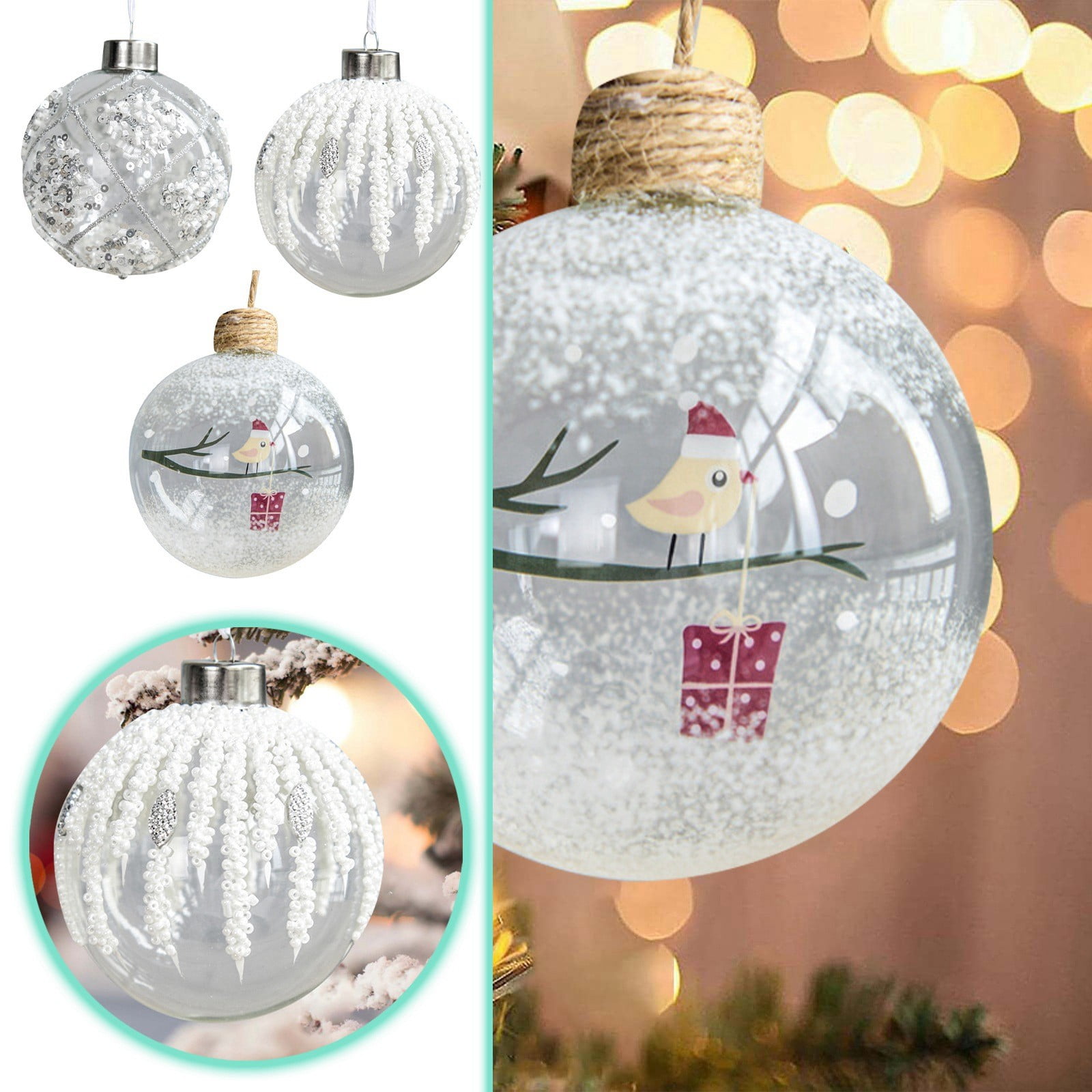 3Pcs Christmas Tree Glass Ball Ornaments, Santa Claus Snowman Hanging ...