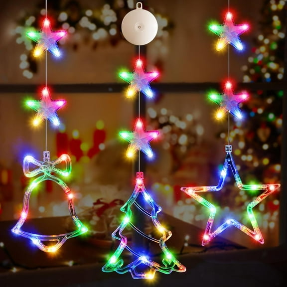 SHIQI-3Pcs Christmas Window Lights Decorations with Timer, Battery ...