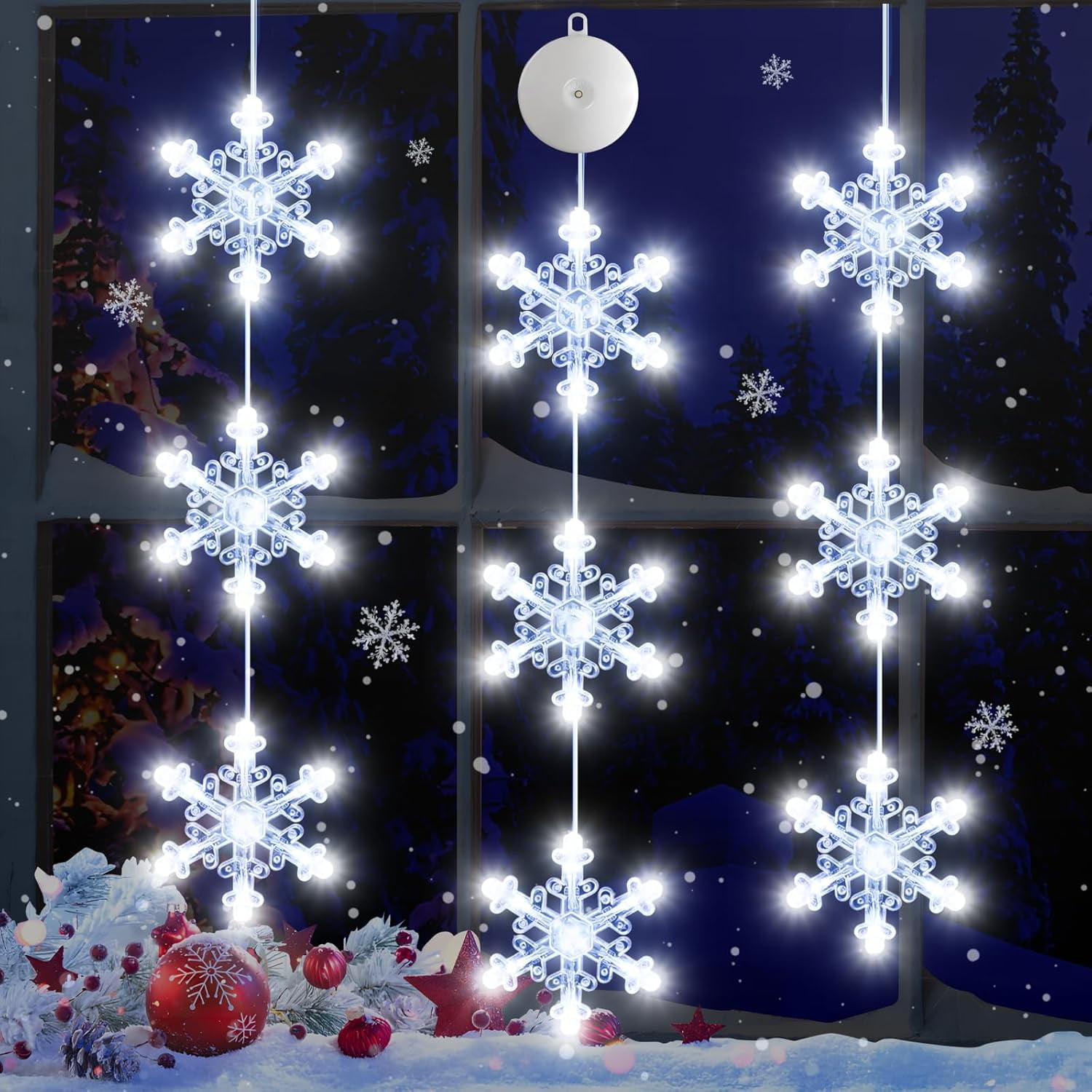 3Pcs Christmas Window Lights Decorations with Timer, Battery Powered ...