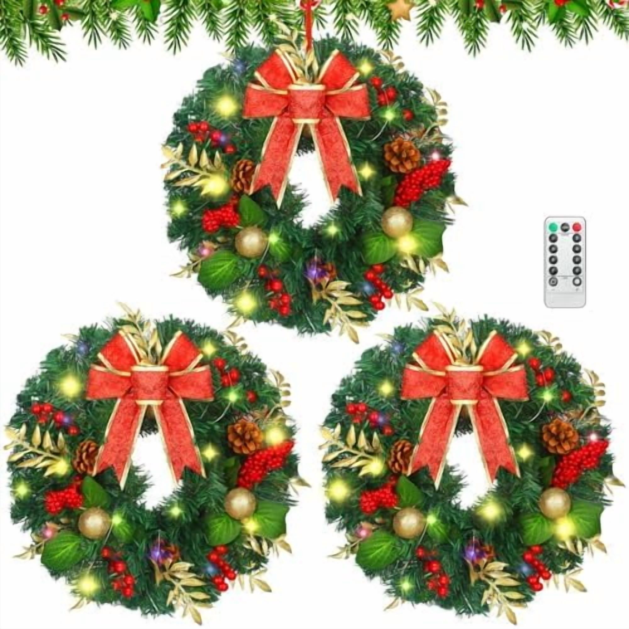 3Pcs Christmas Wreath 14 Inch LED Prelit Artificial Christmas Wreaths ...