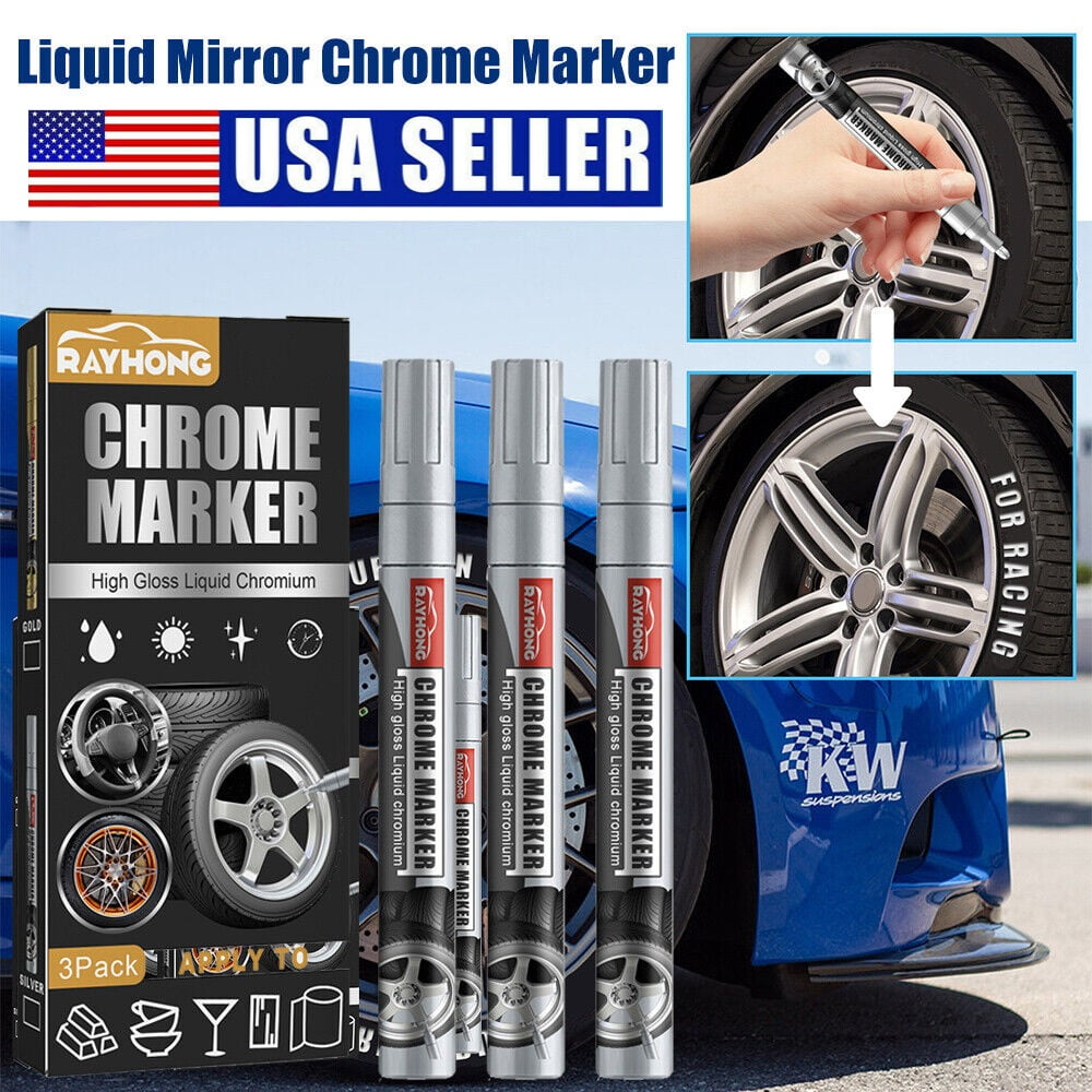 3Pcs Chrome Paint Pens, Permanent Art Set for Model Metal Plastic Glass ...