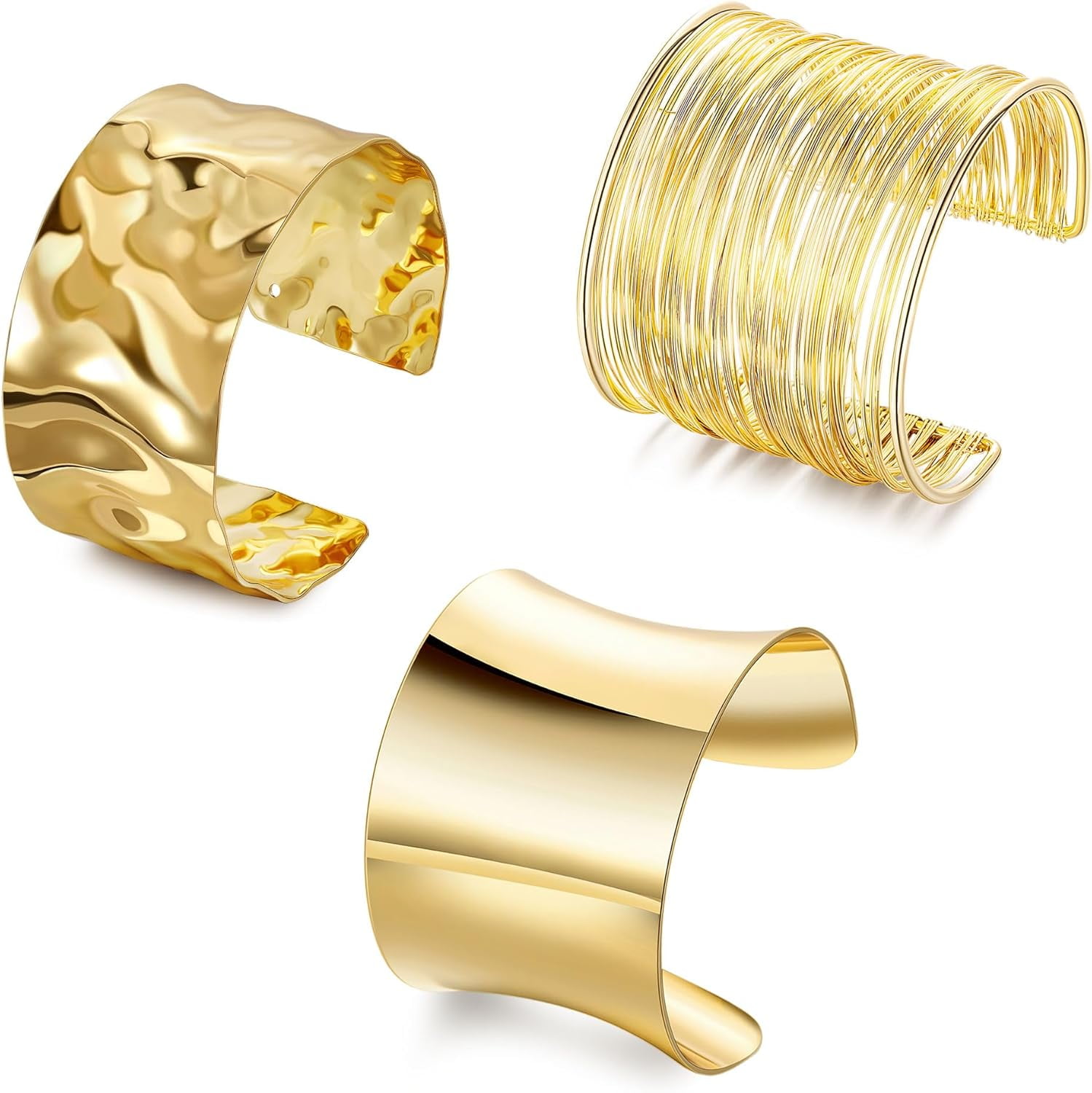 3Pcs Chunky Gold Cuff Bracelets Open Wide Bangle Bracelets Set for ...