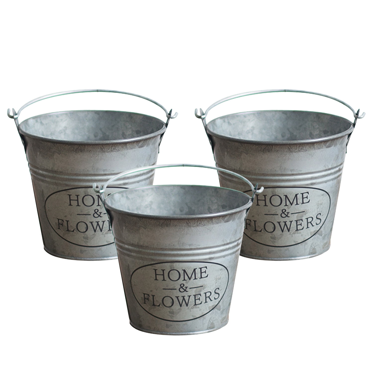 3Pcs Classic Style Metal Bucket with Handle Rustic Home and Flowers ...
