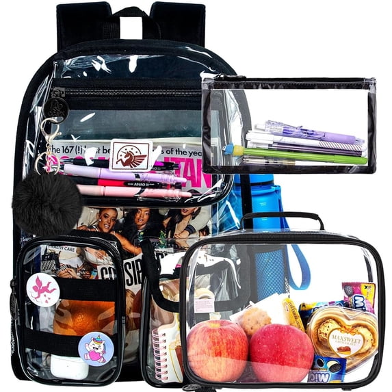 3Pcs Clear Backpack Set for Girls, 16" Heavy Duty Transparent School ...