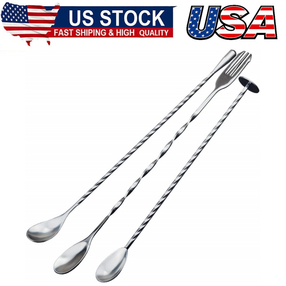 3Pcs Cocktail Mixing Spoons 12-Inch Bar Spoon Long Stirring Spoon Drink ...