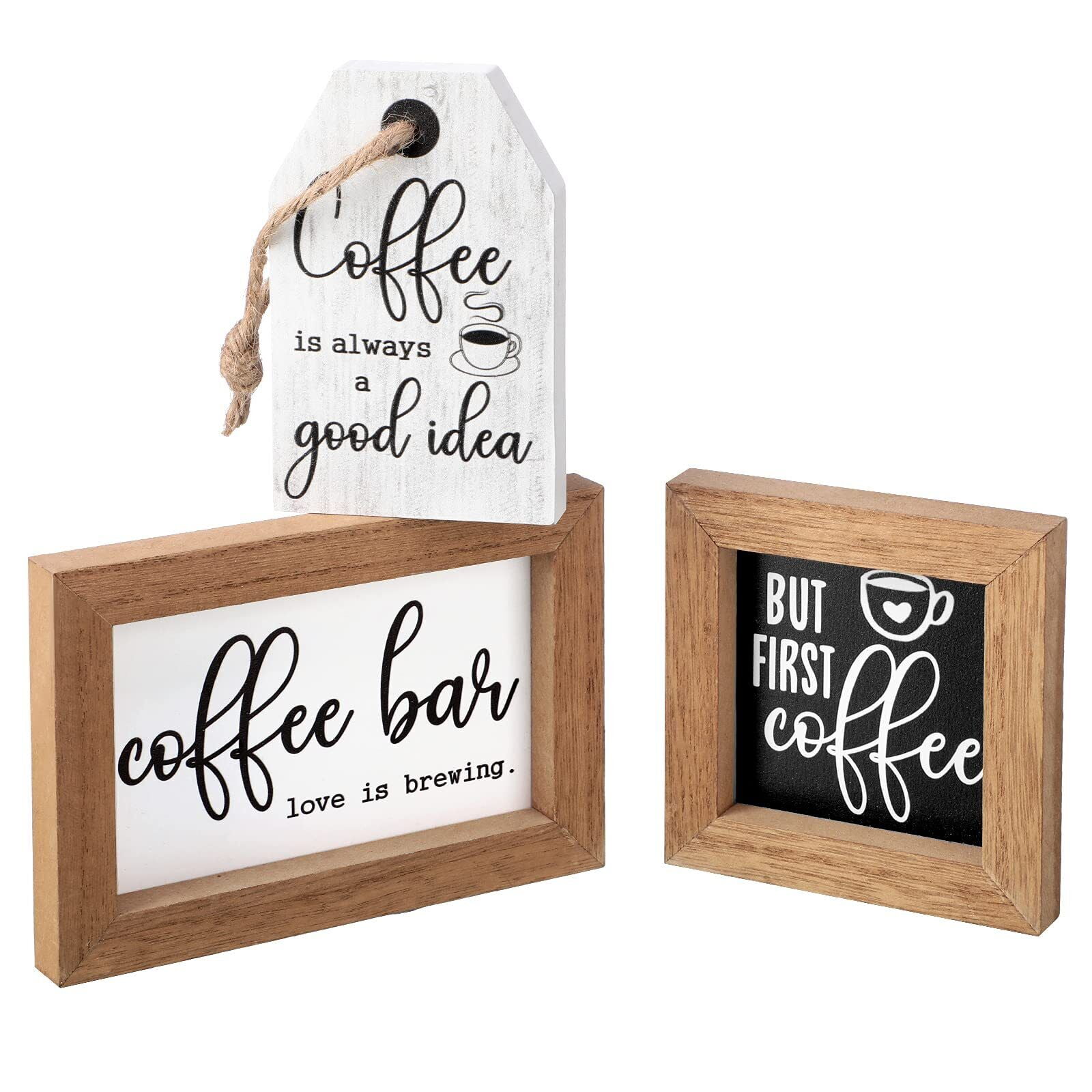 3Pcs Coffee Bar Decor Accessories Mini but First Coffee Wood Sign ...