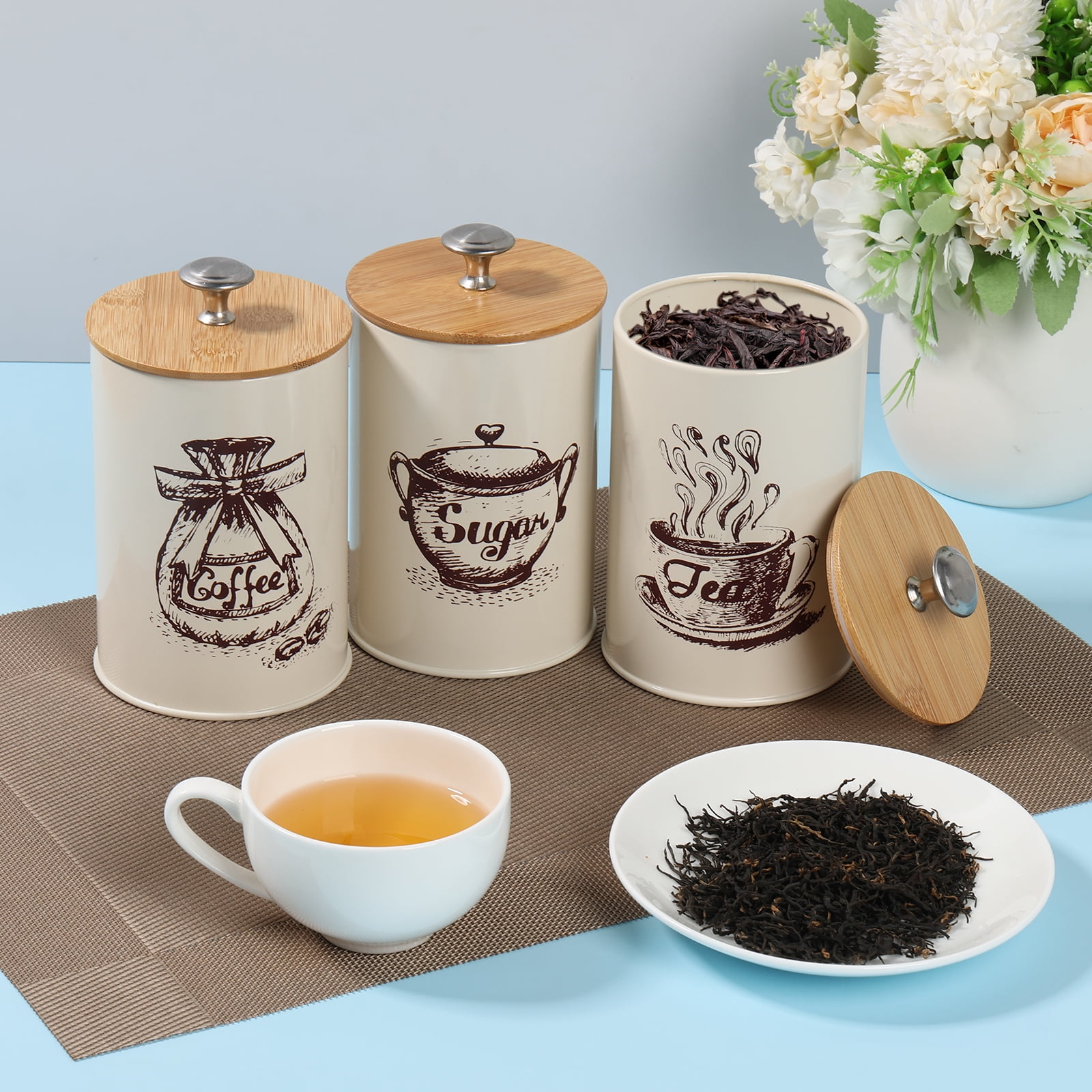 3Pcs Coffee and Sugar Container Set Vintage Canisters Set Decorative ...