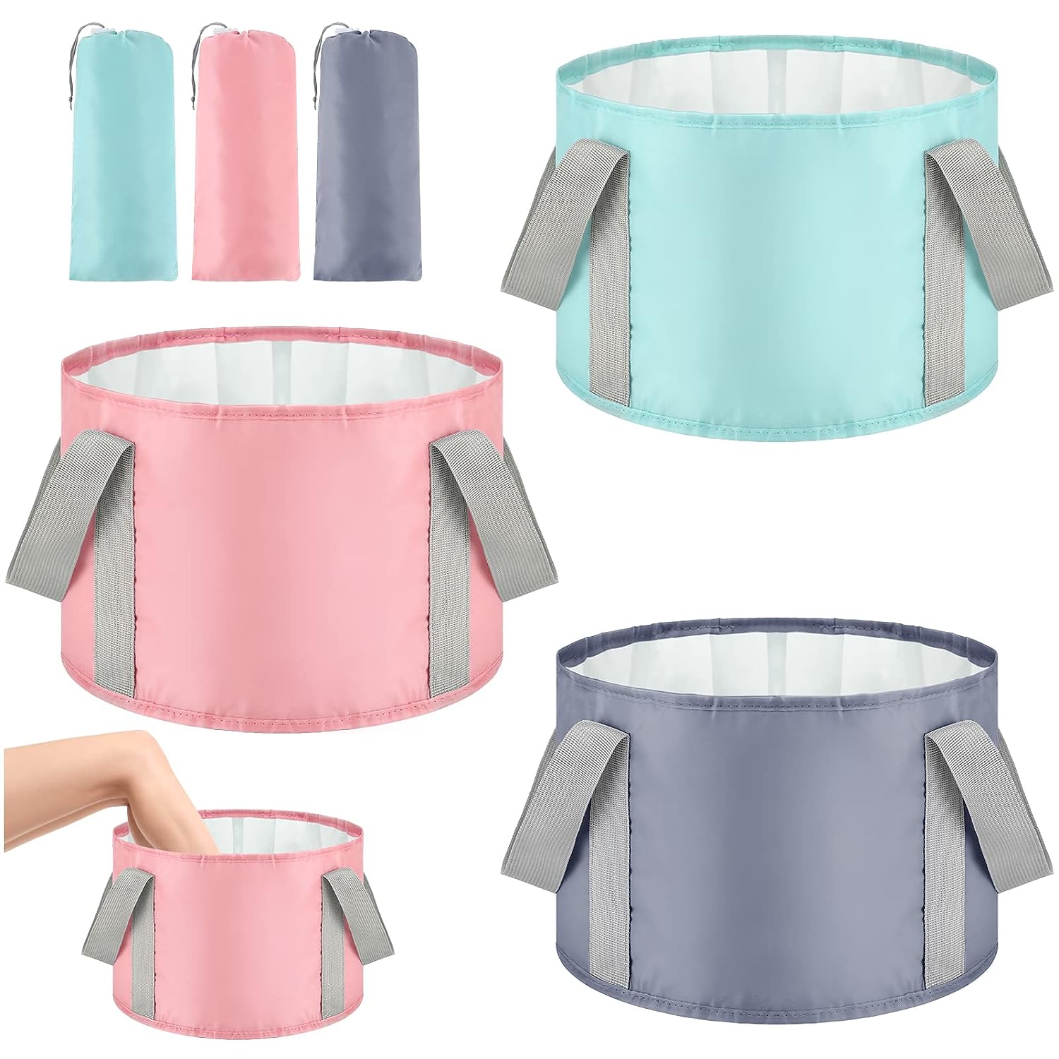 3Pcs Collapsible Bucket Foot Soaking Bucket Portable Foot Soaking Bag ...