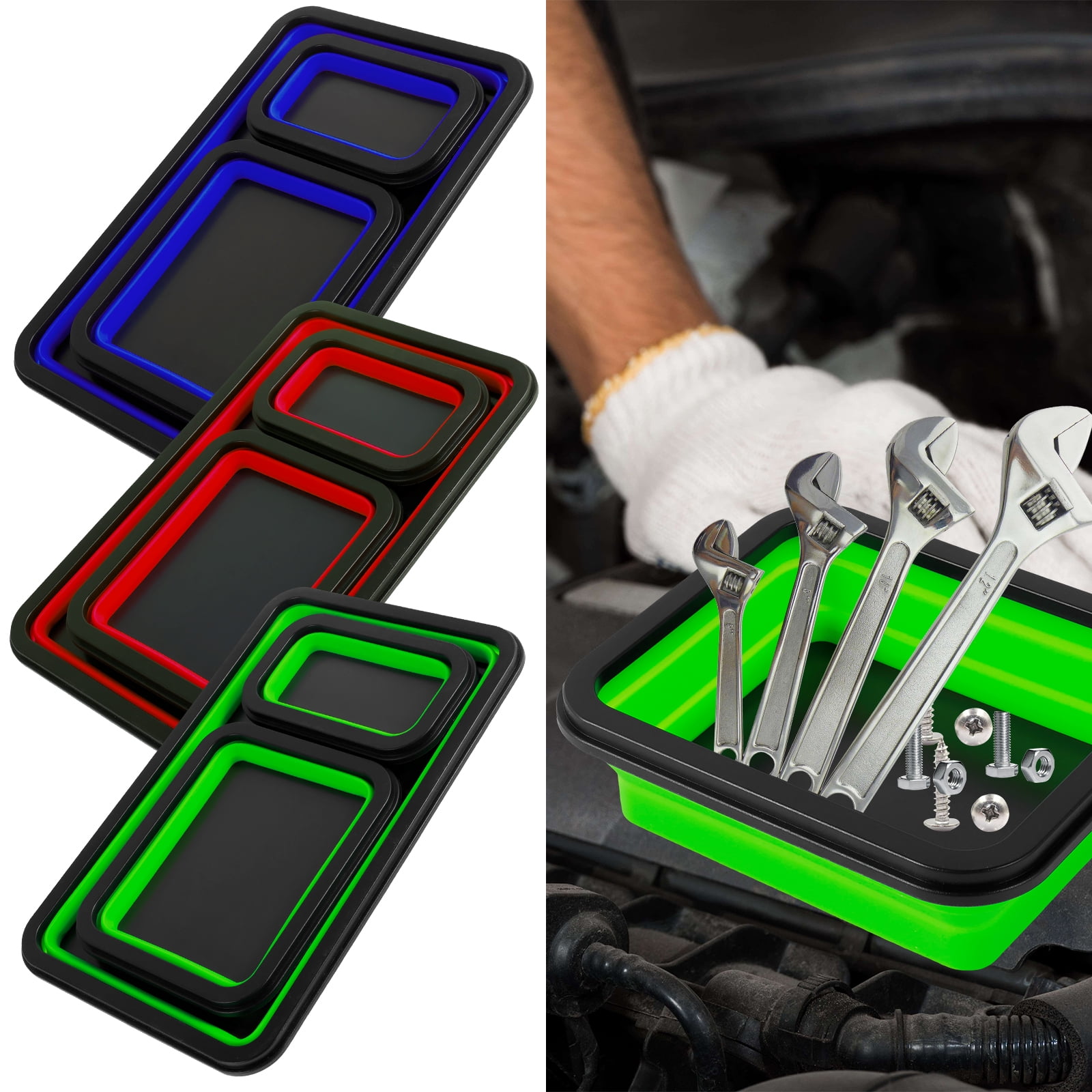 3Pcs Collapsible Magnetic Parts Tray Set Silicone Foldable Magnetic ...