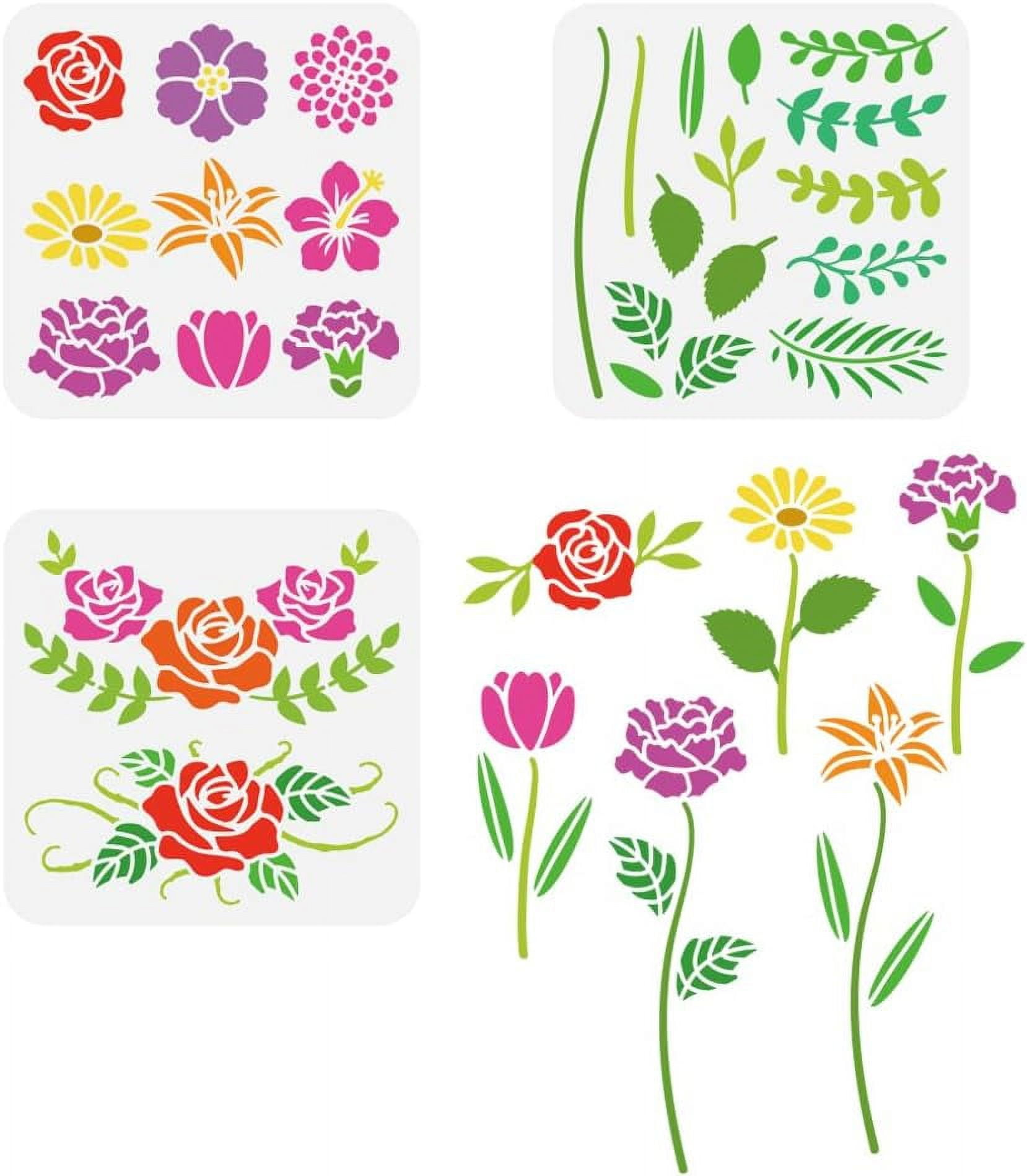 3Pcs Combination Flowers Painting Stencil 7.9x7.9inch PET Plants Themes ...