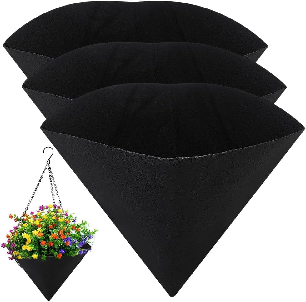 3Pcs Cone Shaped Hanging Basket Liners 12 Inches Fabric Planter Inserts ...