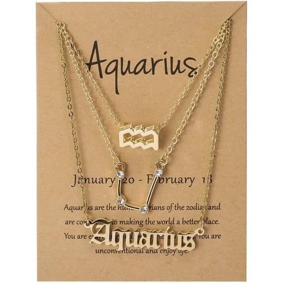 3Pcs Constellation Zodiac Layer Necklaces for Women, Retro 14K Gold ...