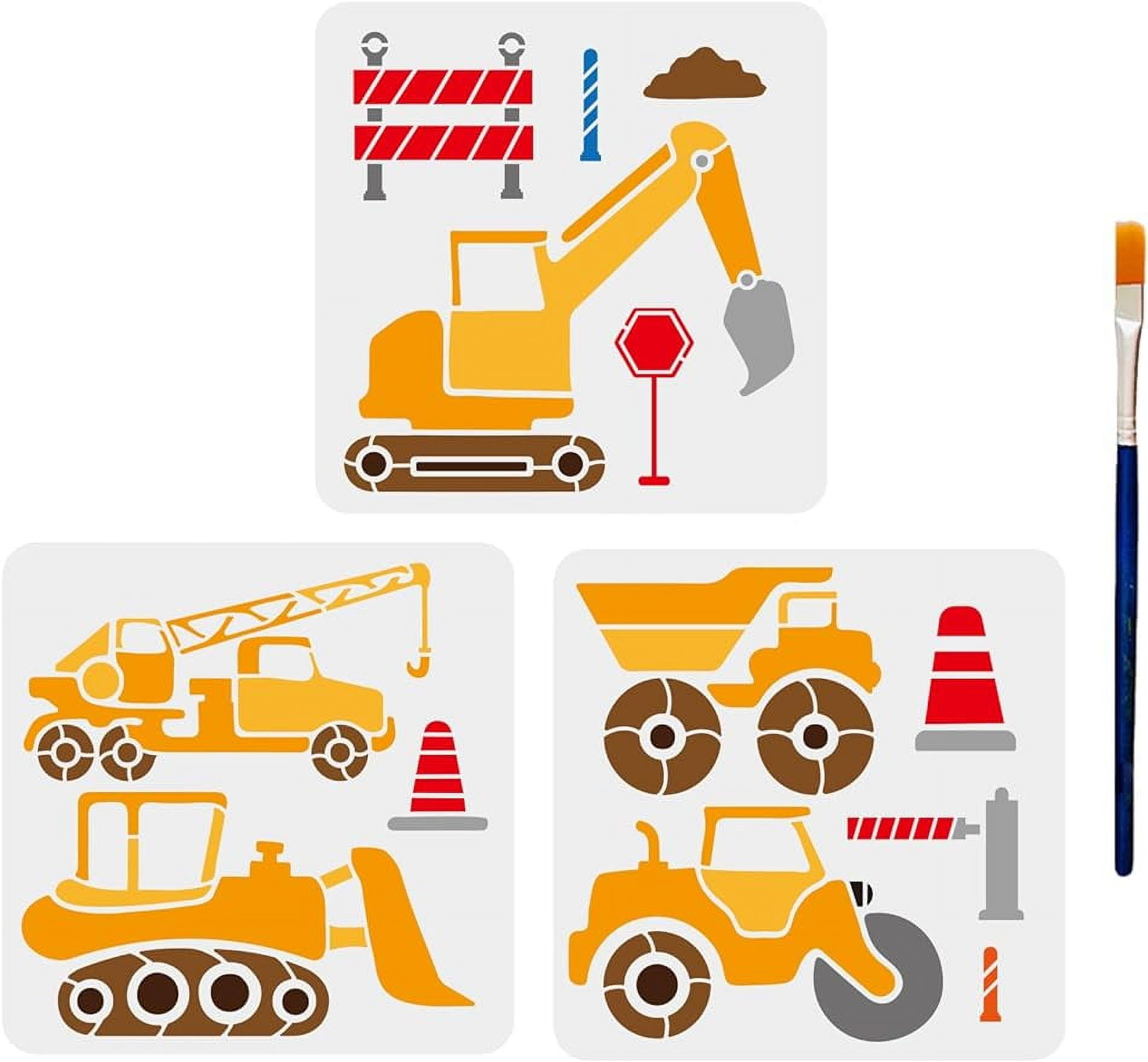 3Pcs Construction Vehicle Reusable Painting Stencil Template with Paint ...