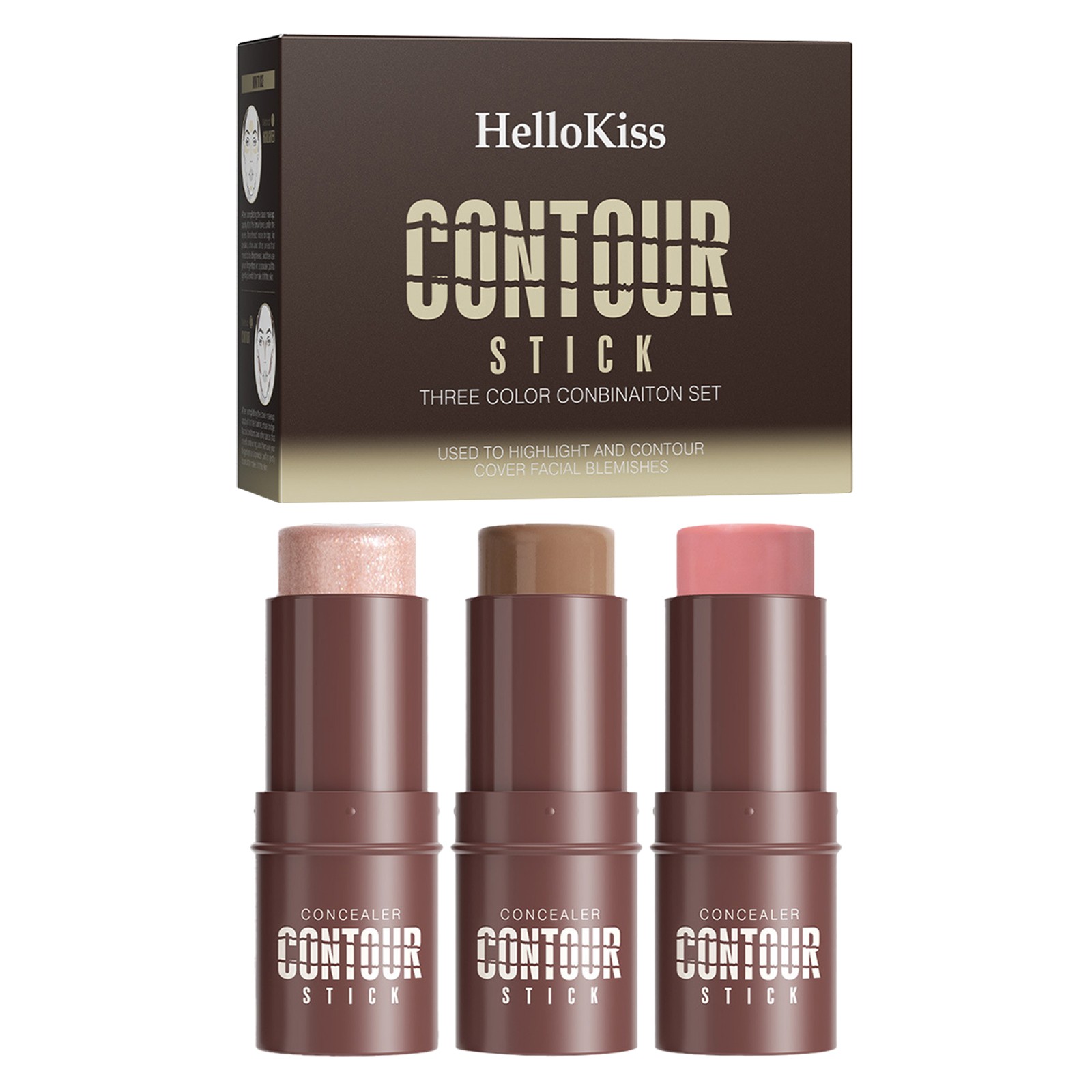 3Pcs Contour Stick Makeup Kit,Shades with Highlighter,Blush and Bronzer ...