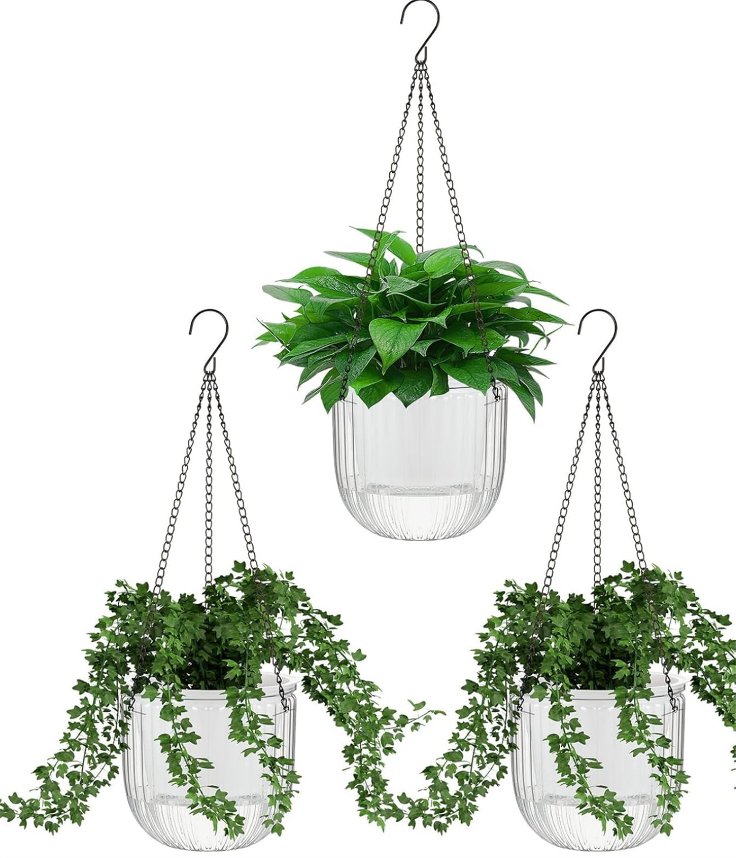 3Pcs Convenient Hanging Pots,Clear Flower Pot with Water Level ...
