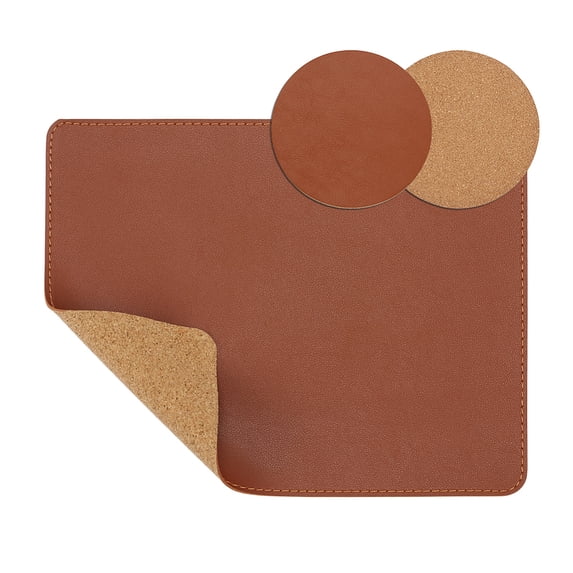 3Pcs Cork & Leather Mouse Pad Office Table Mat Rectangle/Flat Round ...