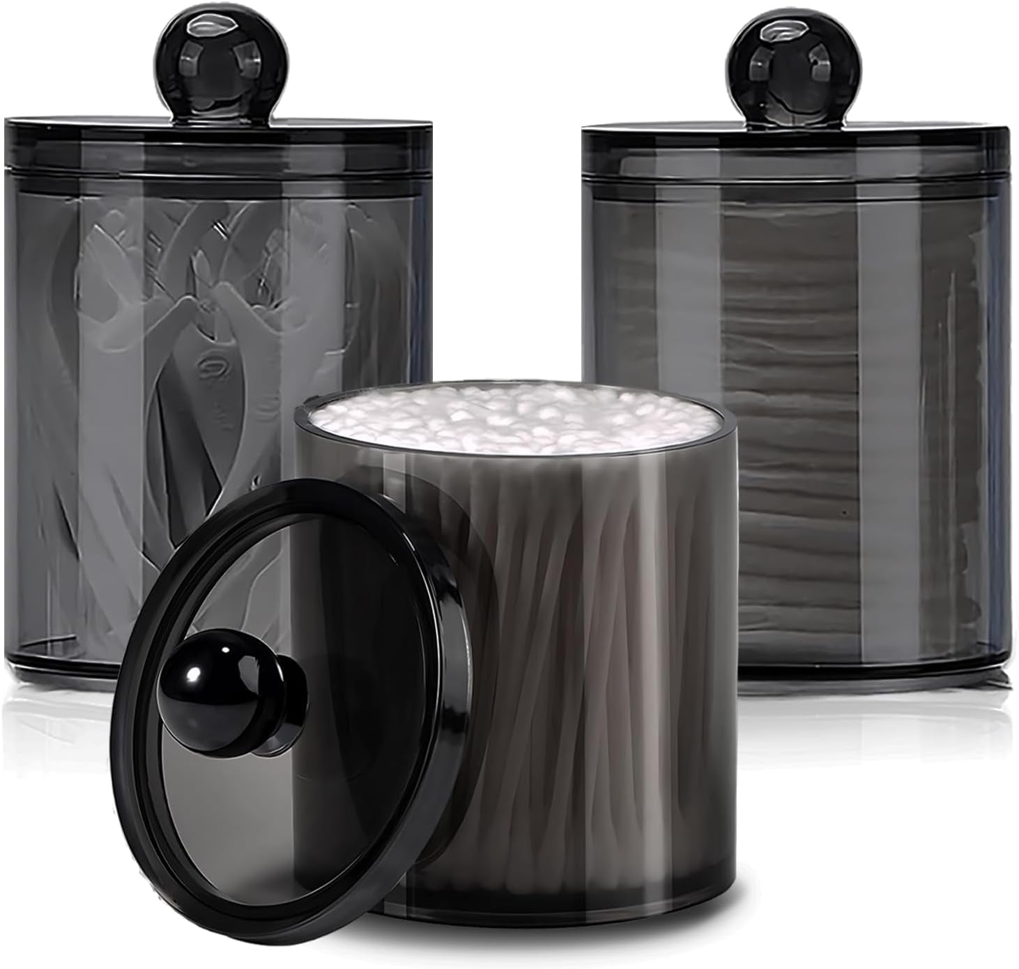 3Pcs Cotton Dispenser, Cotton Pad Holder, 10 oz Clear Black Cotton Swab ...