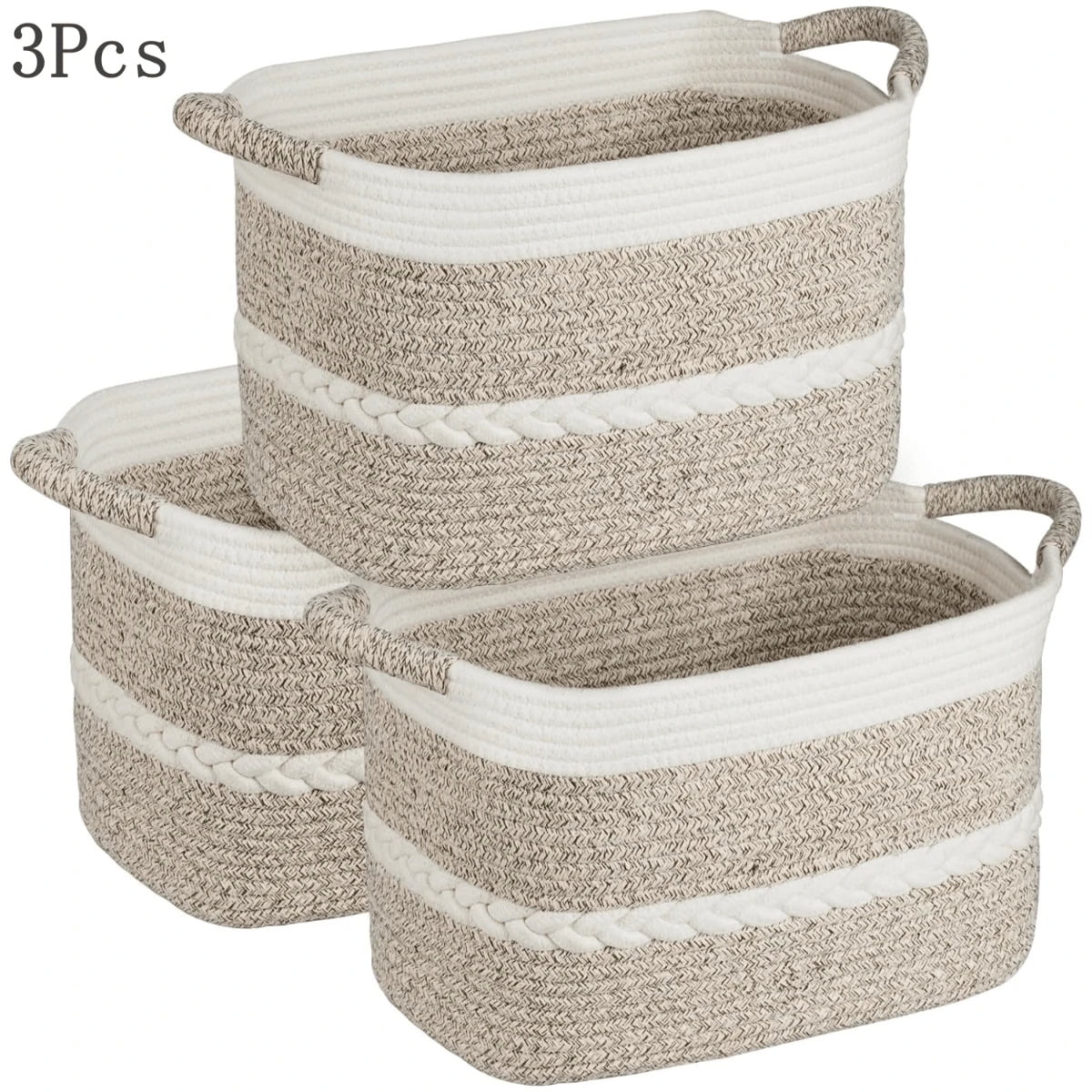 3Pcs Cotton Rope Basket, Storage Basket For Organizing, 15"X10"X9.5 ...