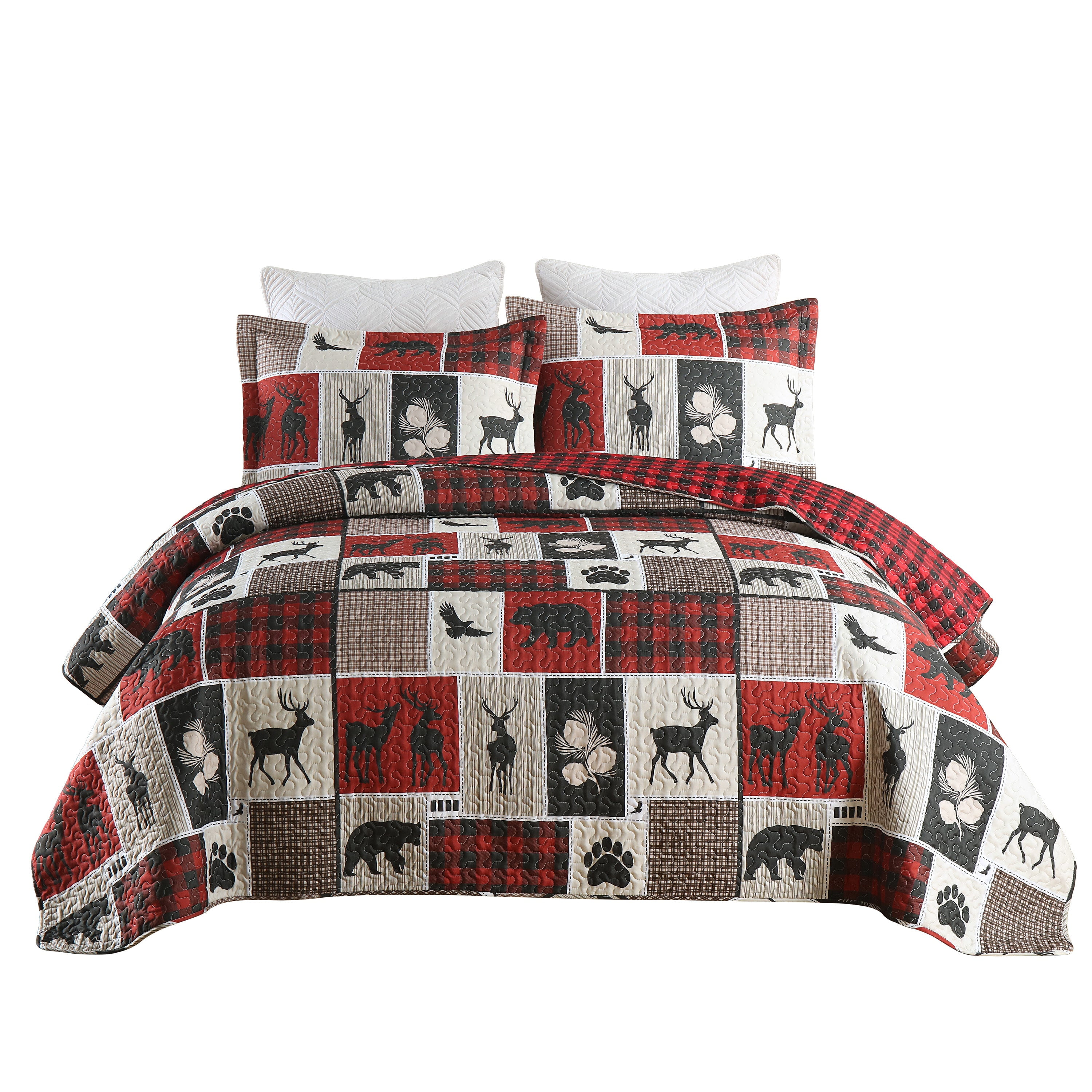3Pcs Country Rustic Quilt Bedspread Set with Elk and Bear Claw Design ...