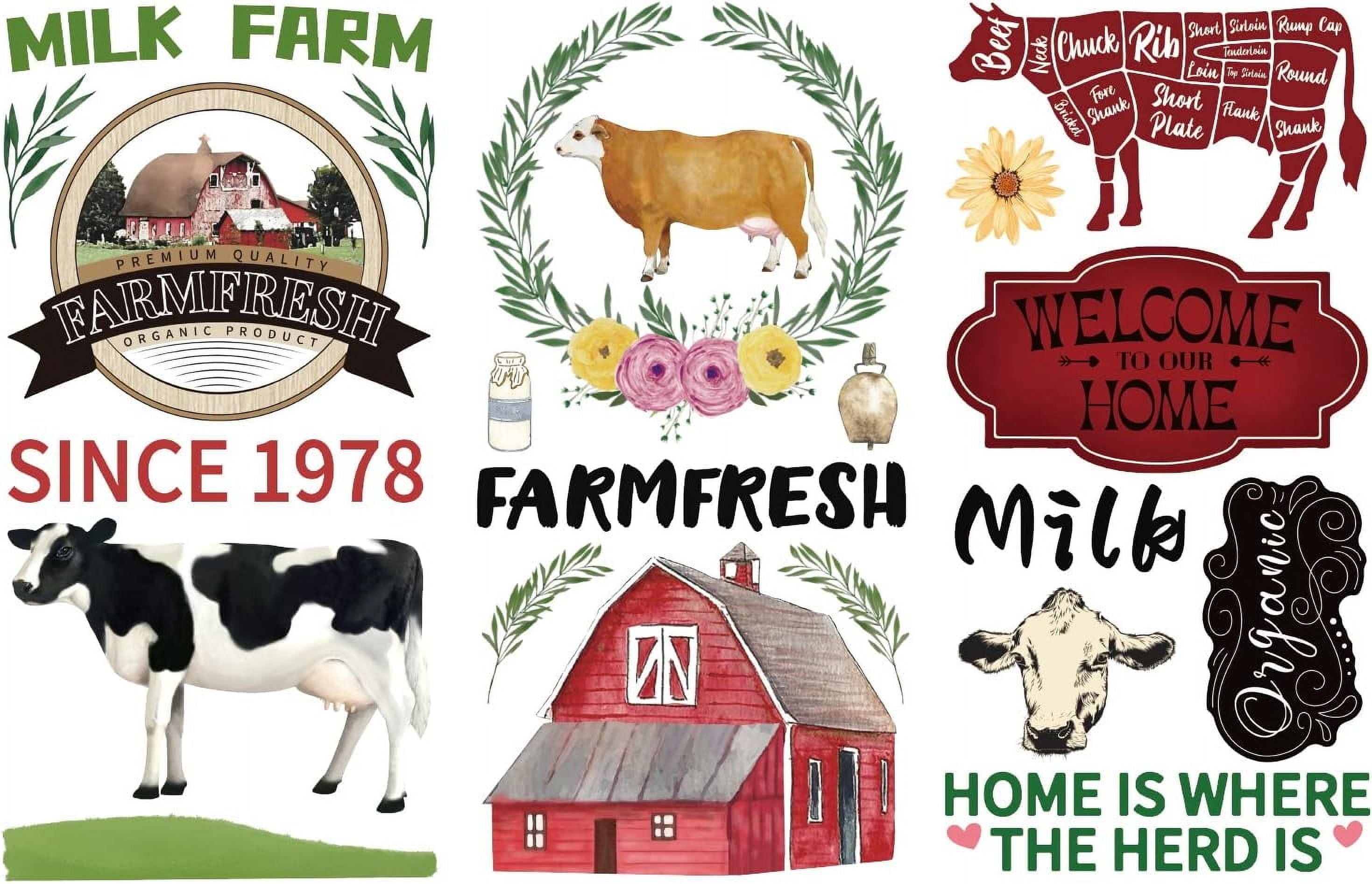 3Pcs Cow and Farm Theme Decor Transfers 6x12 inch Furniture Transfer ...