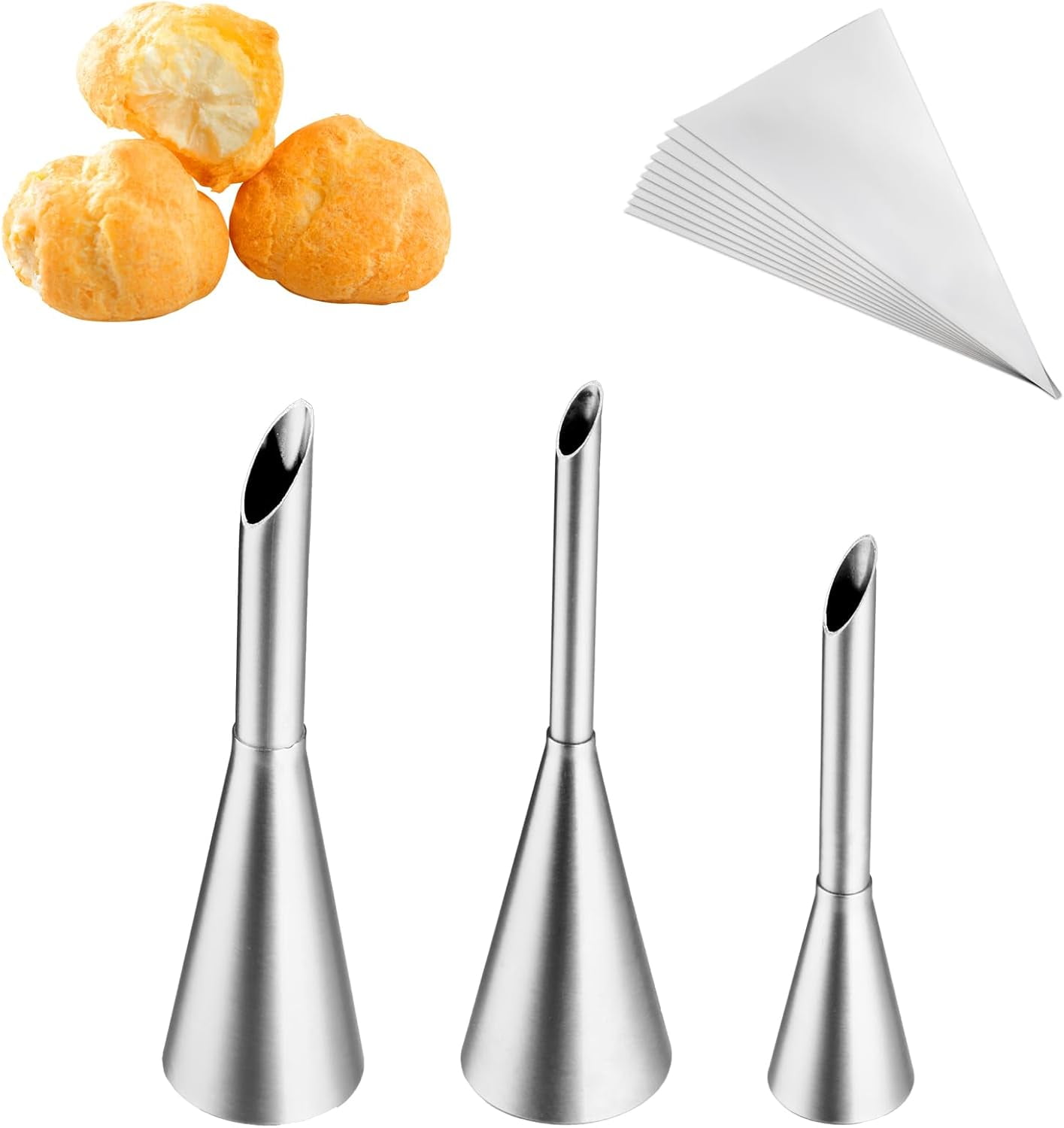 3Pcs Cream Icing Piping Nozzle Tips,Stainless Steel Long Puff Nozzle ...