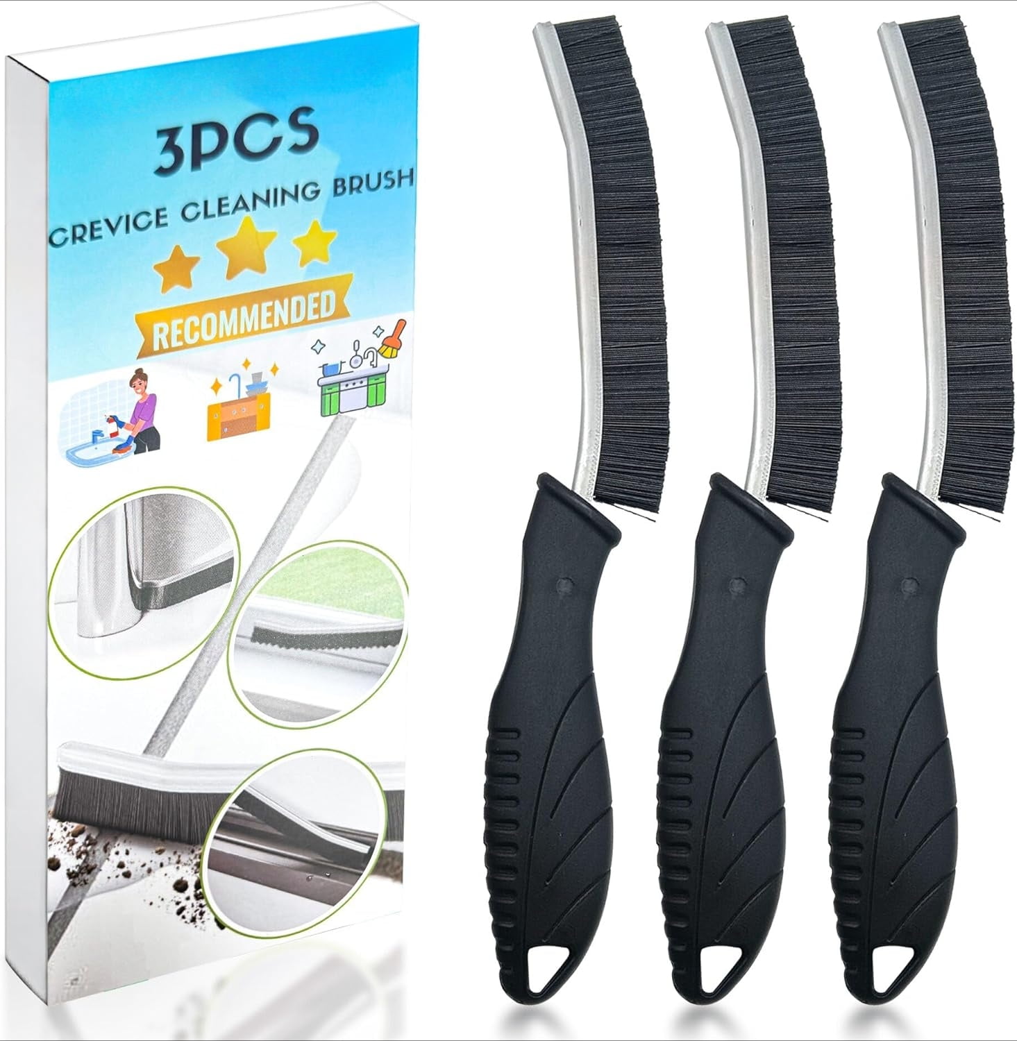 3Pcs Crevice Cleaning Brush Tool, Grout Brush Cleaning Supplies, Home ...