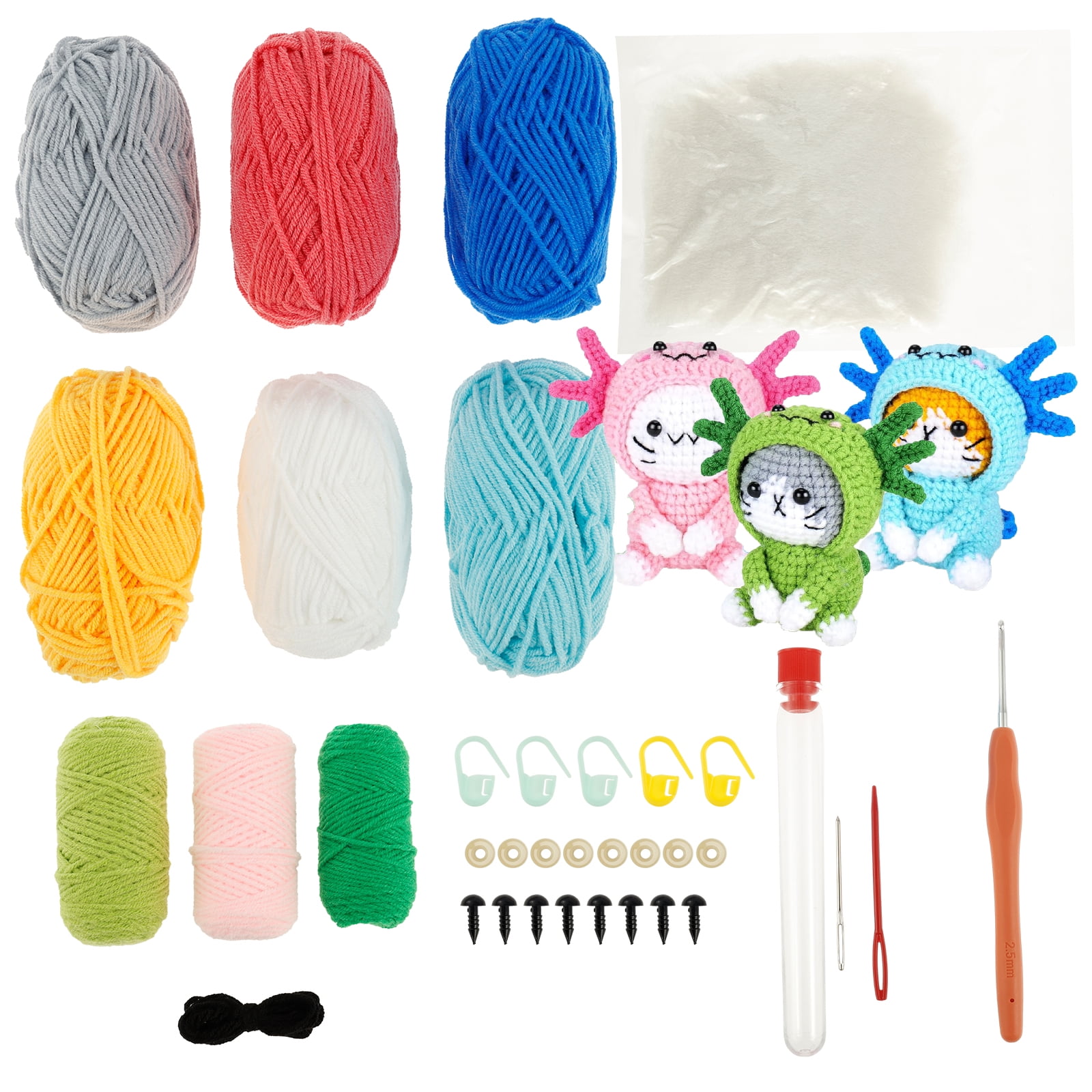 3Pcs Crochet Kit for Beginners Fun Axolotl Cat Crochet Set with Step by ...