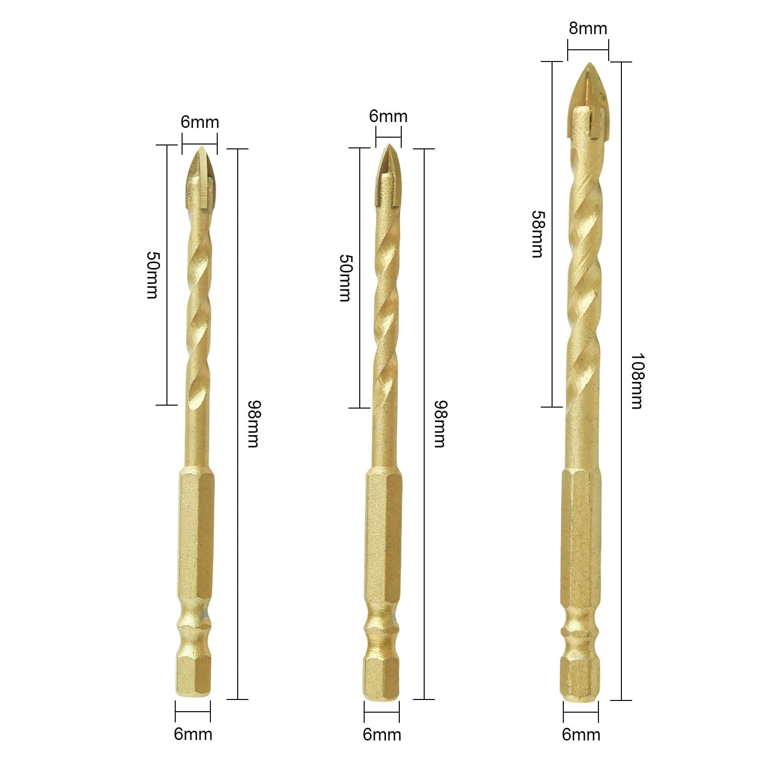 3Pcs Cross Tile Drill Bits Metal Concrete Triangle Drill Glass ...