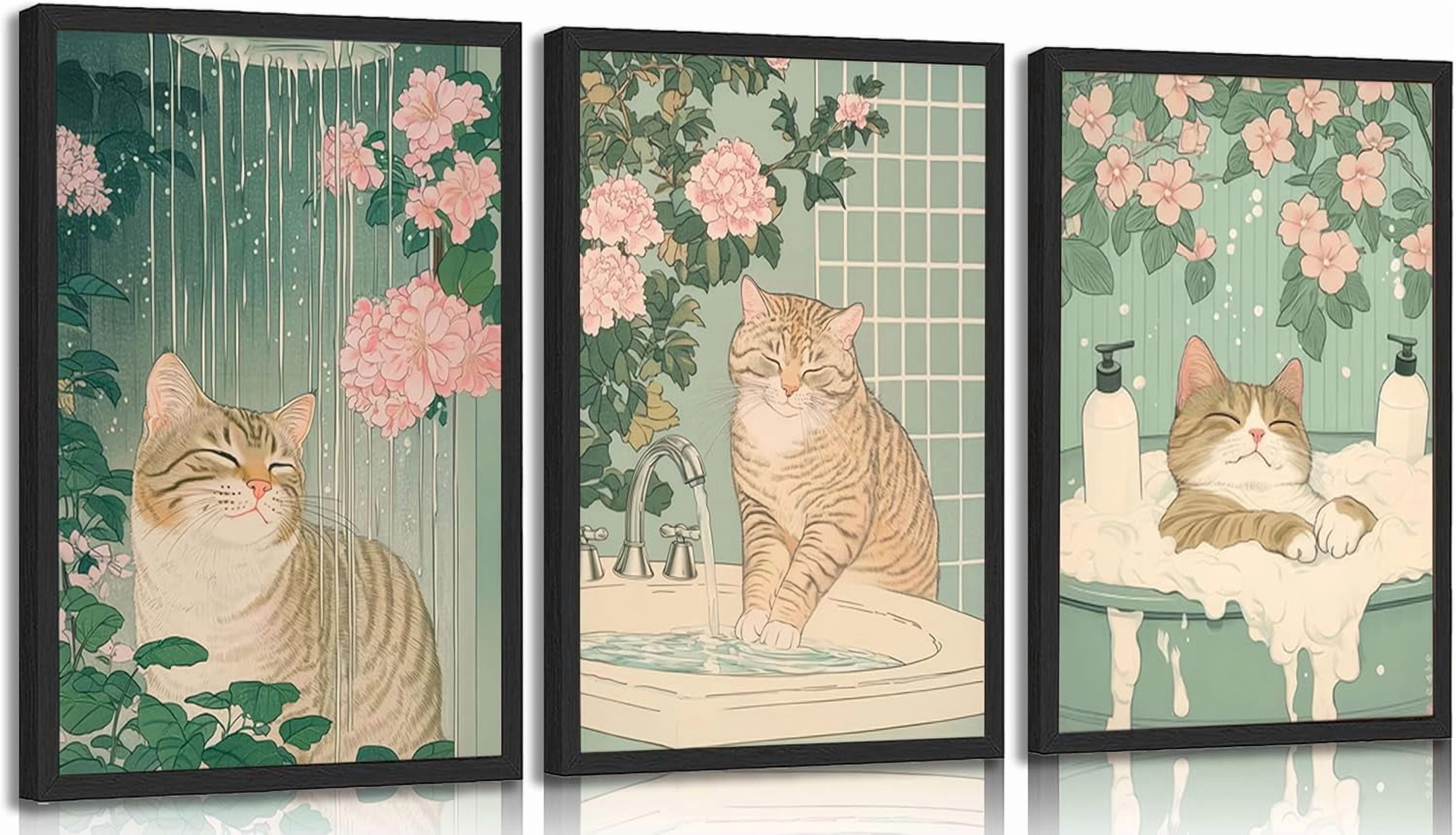 3Pcs Cute Funny Japanese Ramen Cat Canvas Wall Art Tabby Cat Eating ...