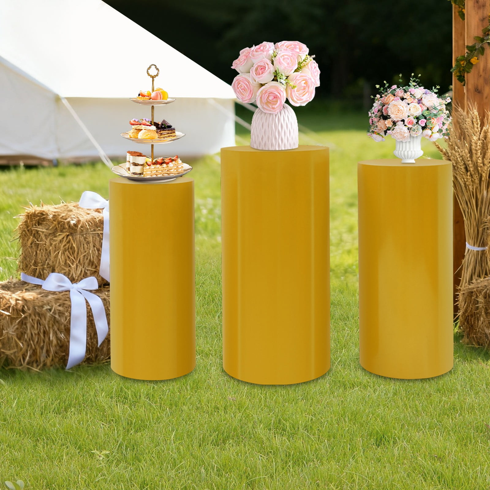 3Pcs Cylinder Pedestal Stands, Display Stands for Wedding Birthday ...