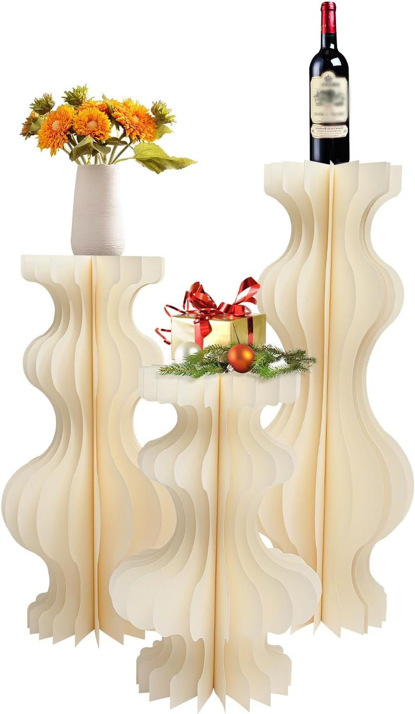 3Pcs Cylinder Pedestal Stands for Parties, Gold Foldable Cardboard ...